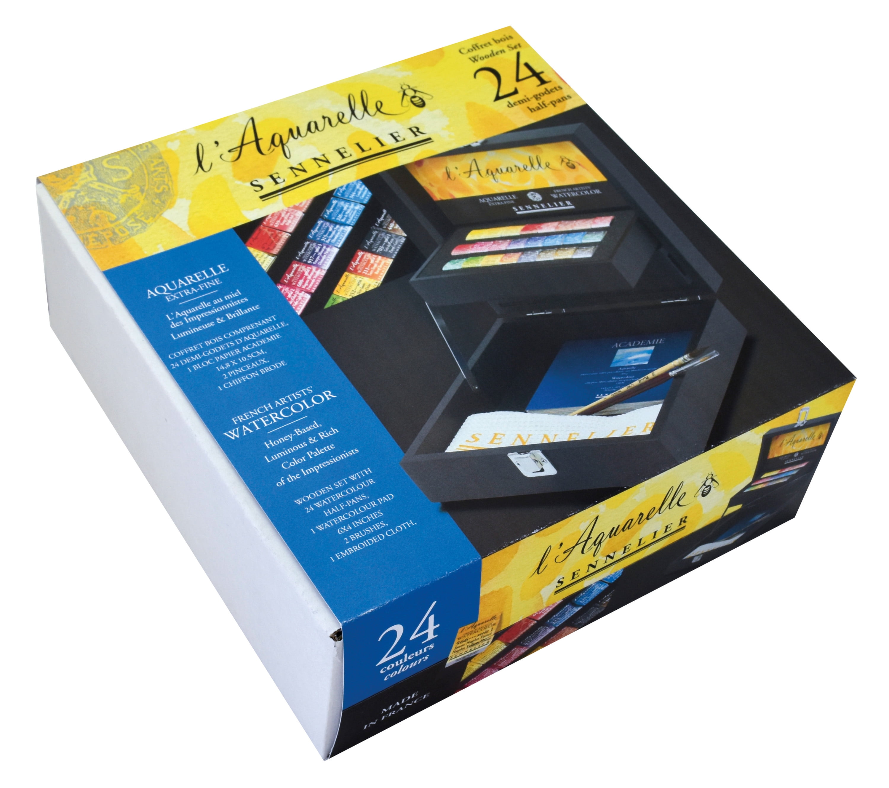 Sennelier French Artists' Watercolor Set, 24-Color Half Pan Black Wood ...