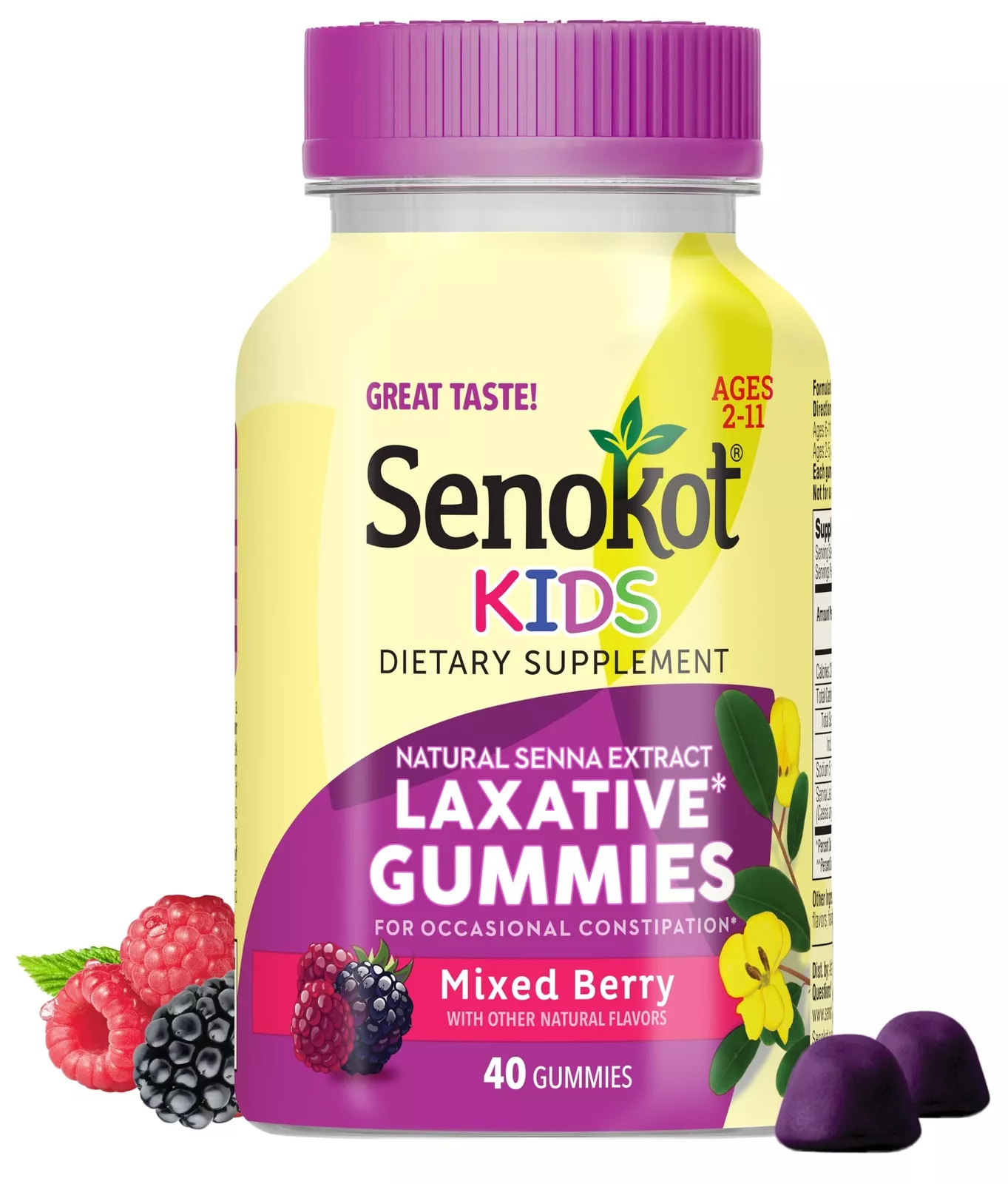Senokot Kids Dietary Supplement Laxative Gummies Mixed Berry Flavor, 40 ...