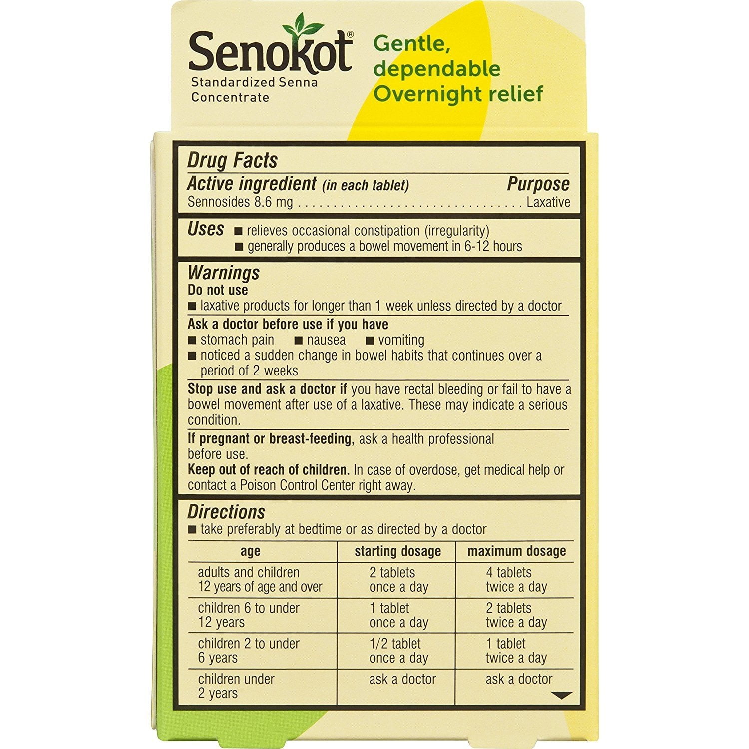 Senokot Natural Vegetable Laxative Ingredient, Tablets, 20 Count ...
