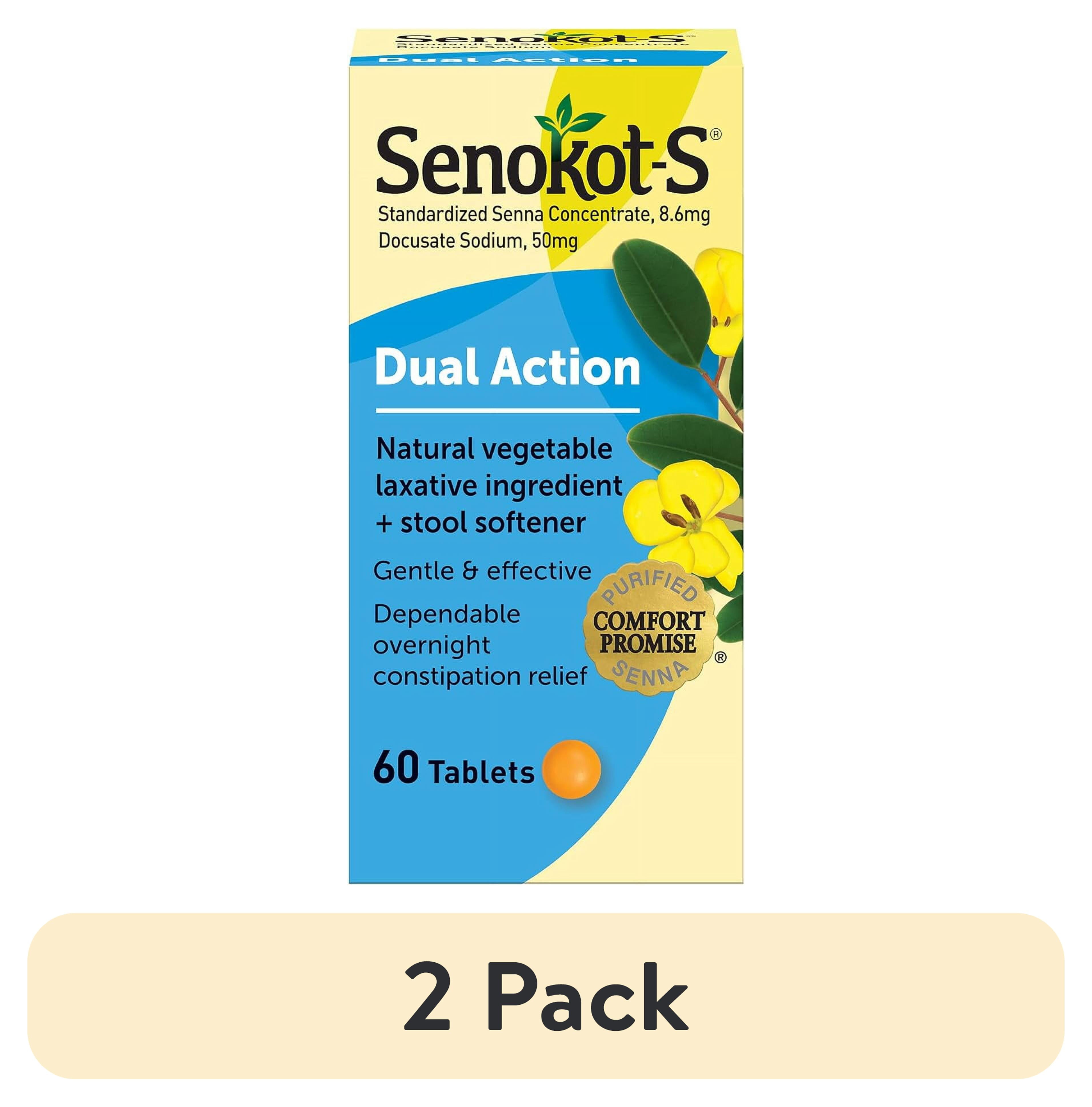 (2 pack) Senokot-S Dual Action, 60 Tablets, Vegetable Laxative Plus ...