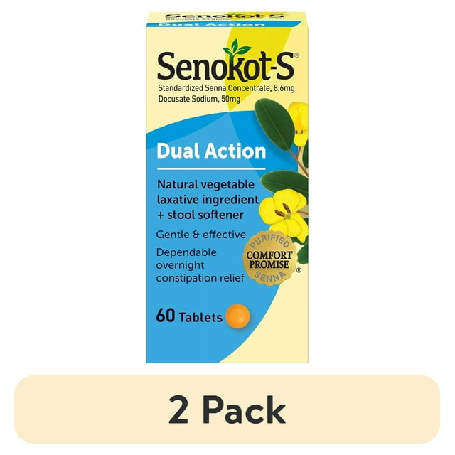 (2 pack) Senokot-S Dual Action, 60 Tablets, Vegetable Laxative Plus ...