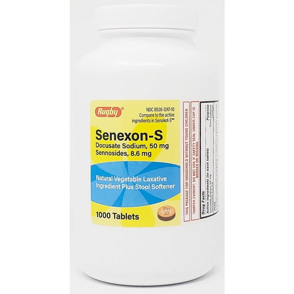 Senokot-S Generic, Docusate Sodium Laxative, Sennosides Stimulant, 1000 ...