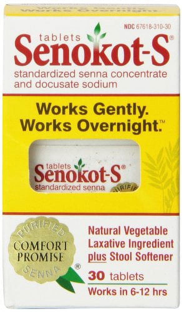 Senokot-S Senna Natural Vegetable Laxative + Stool Softener, 30ct, 2 ...