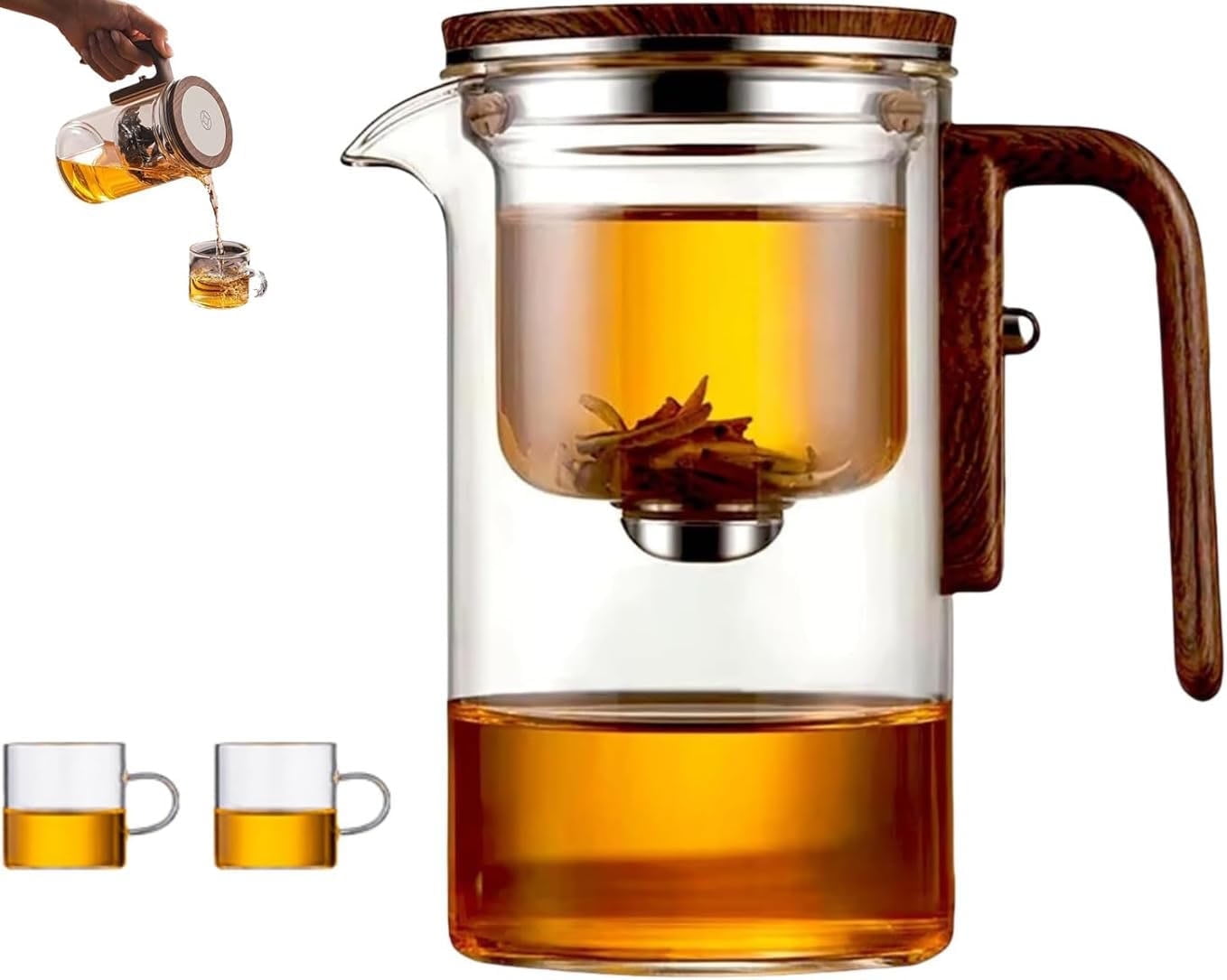 Senomi Infusion Glass Pot,Magnetic Tea Pot with Infusers,Water Separation Glass Teapot with ...