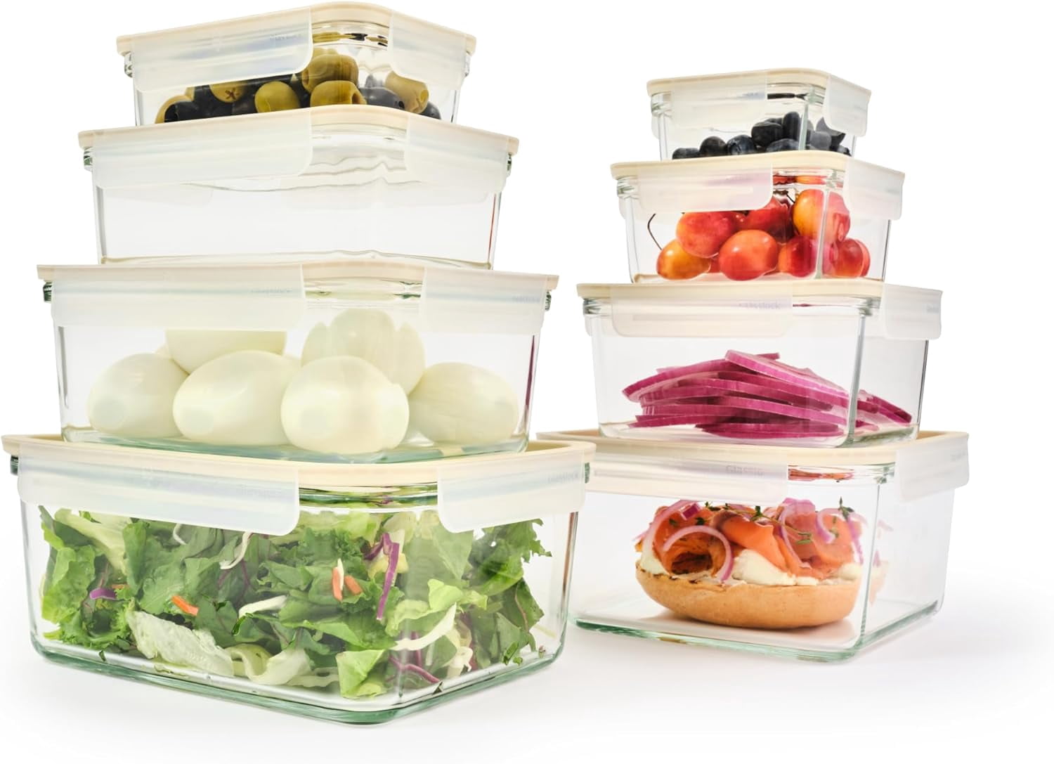 Sens 16Pcs Glass Food Storage Set Airtight Leakproof 8 Sizes Microwave ...