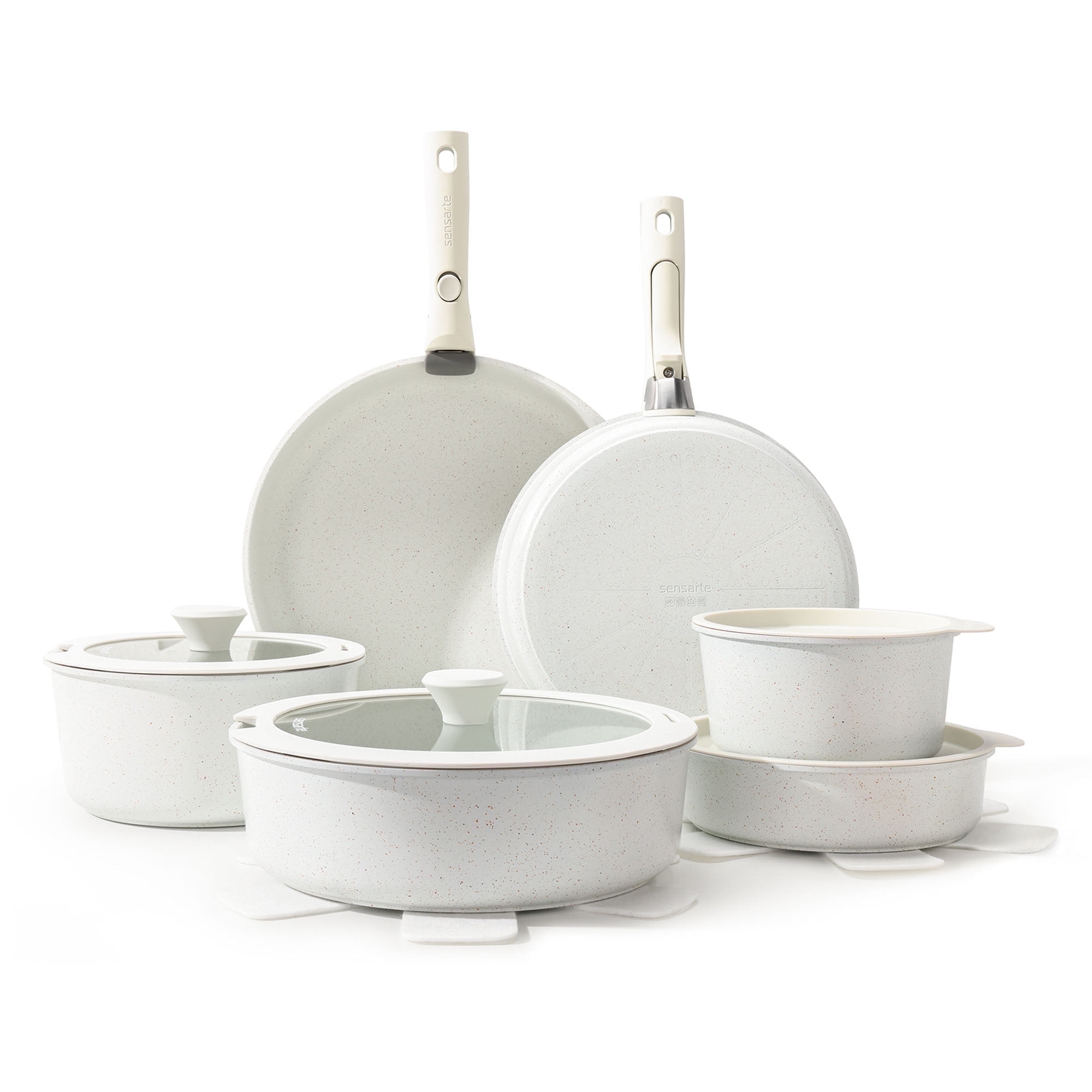 SENSARTE Nonstick Cookware Sets with Detachable Handles, 16pcs Granite ...