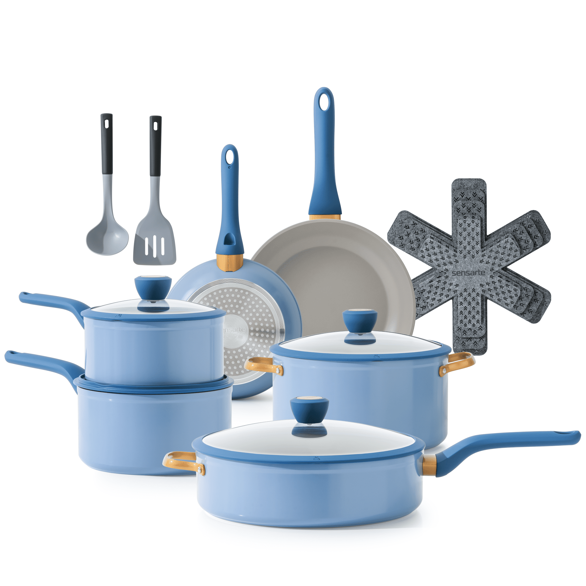 SENSARTE Nonstick Pots and Pans Set, 18 Pieces Non Stick Cookware Set ...