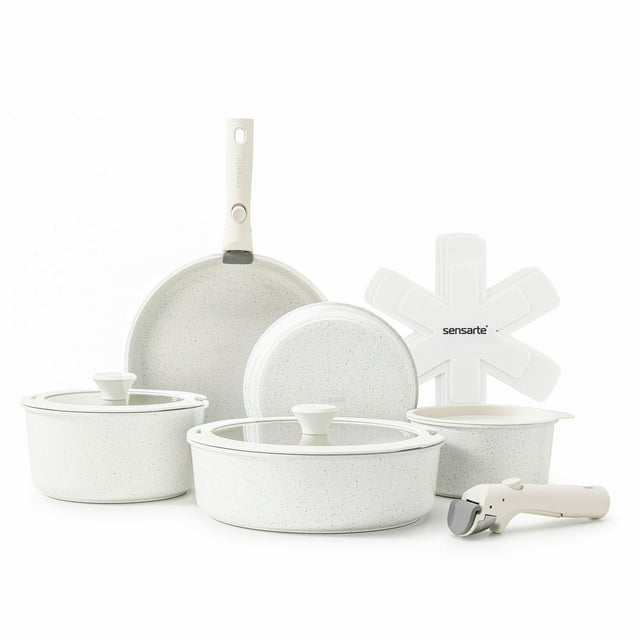 Sensarte 14-Piece Non-stick Granite Cookware Set with Removable Handles ...