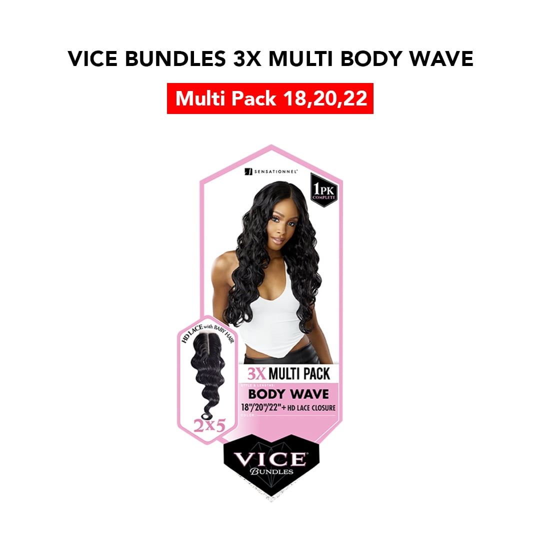 Sensationnel Vice Bundles 3X Multi Bundle Weaving Premium Hair with 2x5 Lace Closure Multi Body ...