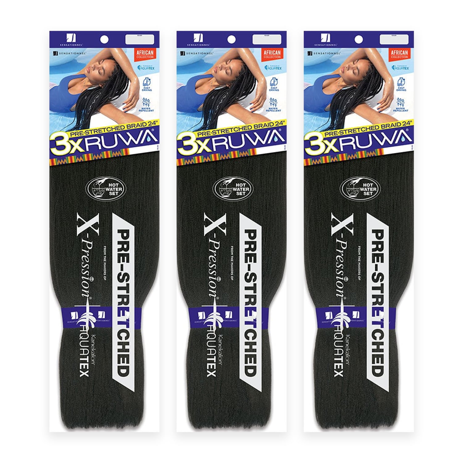 Sensationnel X-Pression Pre-Stretched Braid 3X RUWA 24" (3-Pack, 1 Jet ...