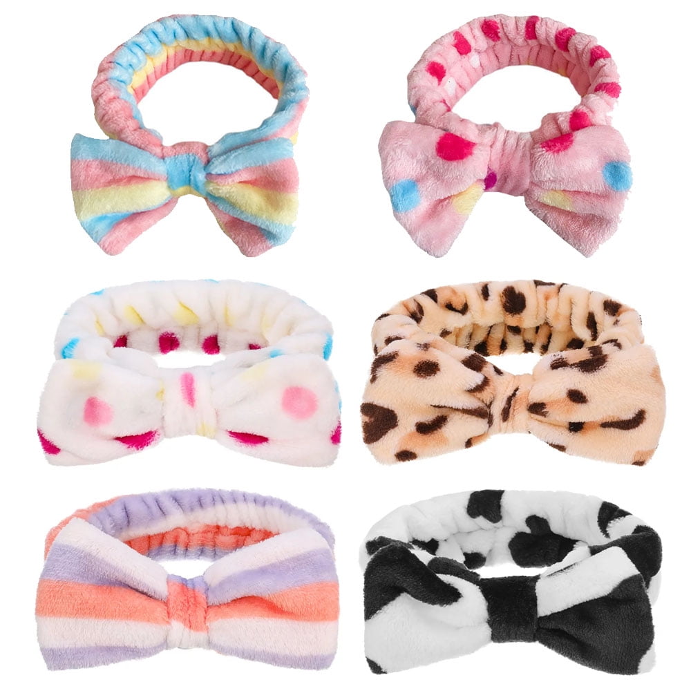 Sensch 6 Pcs Spa Headbands for Women, Elastic Fluffy Bow Makeup Hair ...
