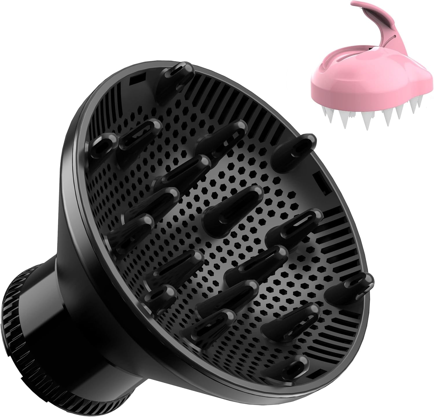 Sense Hometek Universal Hair Diffuser with Shampoo Brush, Adjustable Hair Dryer Attachment to ...