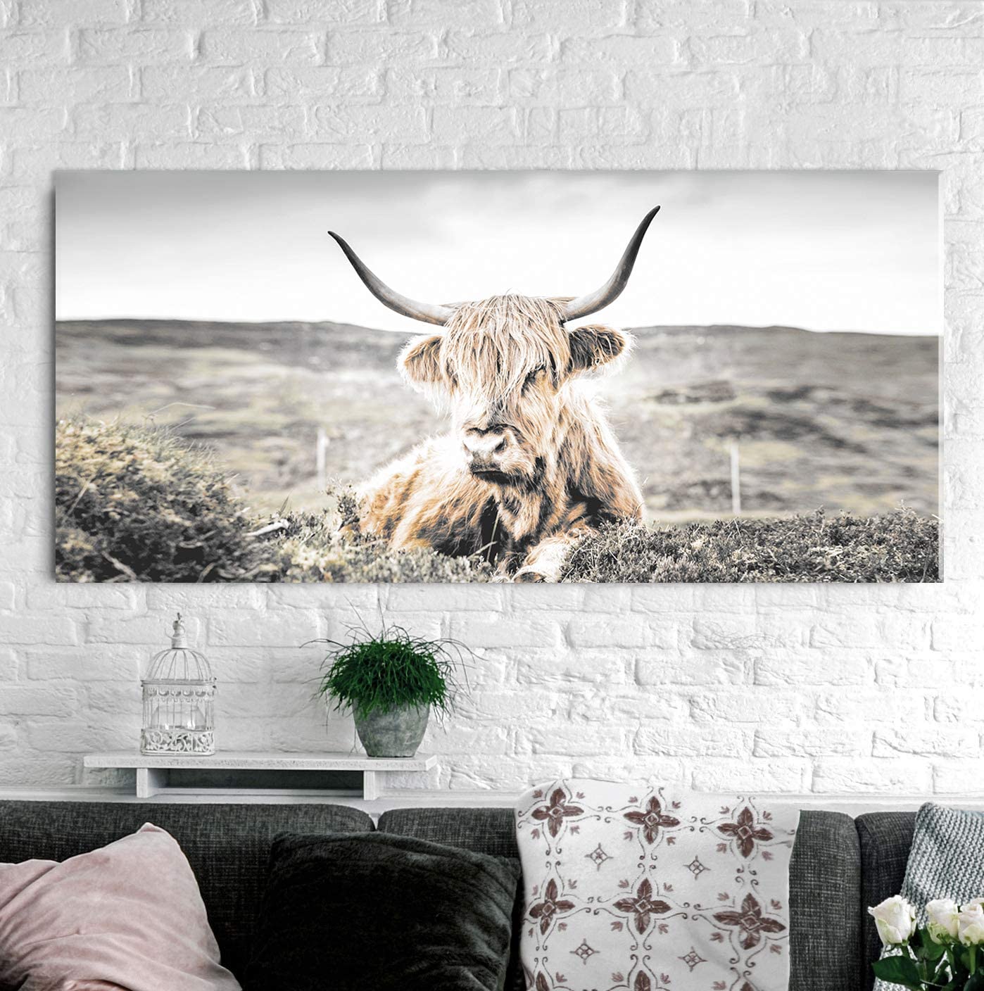 Sense Of Art| Highland Cattle Wall Art| Farmhouse wall decor| Large canvas wall art| Woodland ...