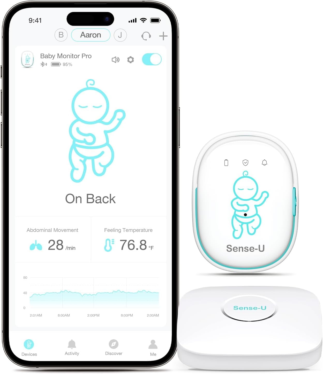 Sense-U Pro Baby Monitor (Long Range) with Arousal Vibration, Audible ...