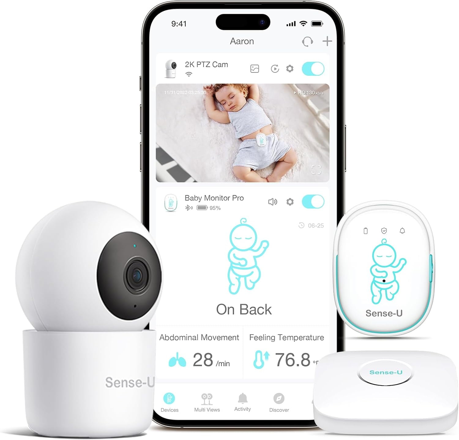 Sense-U Pro Baby Movement Monitor (Long Range)+2K PTZ Camera: Track ...