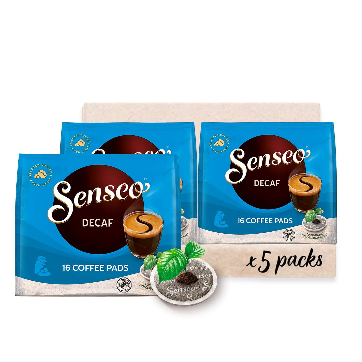 Senseo Decaf Coffee Pods 5 Pack of 16 pods each - 80 Single Serve ...