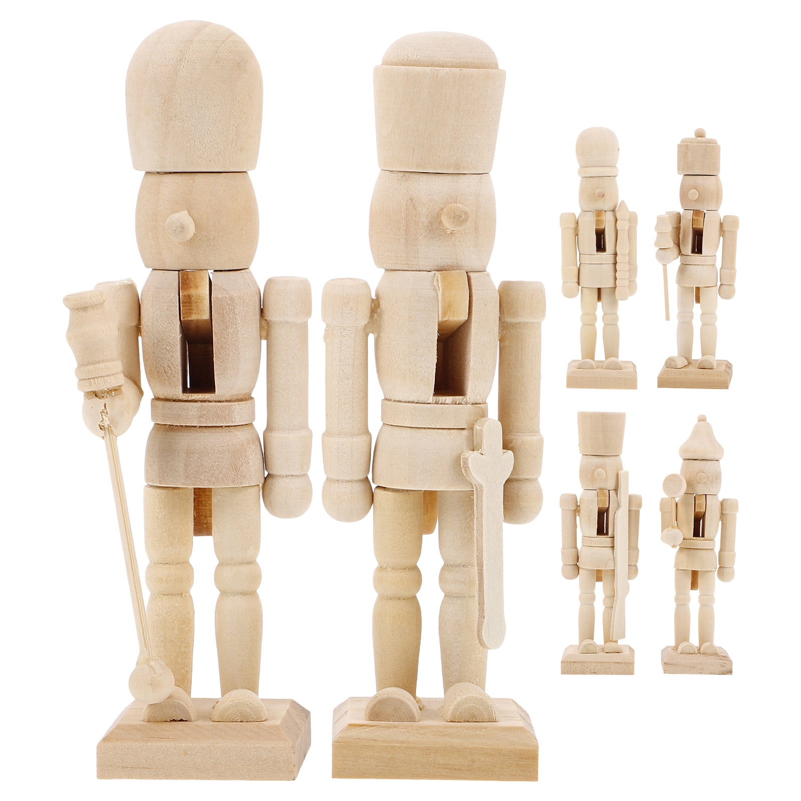 Sensethe 6Pcs 12cm Wood White Embryo Nutcracker Puppet DIY Blank Paint ...