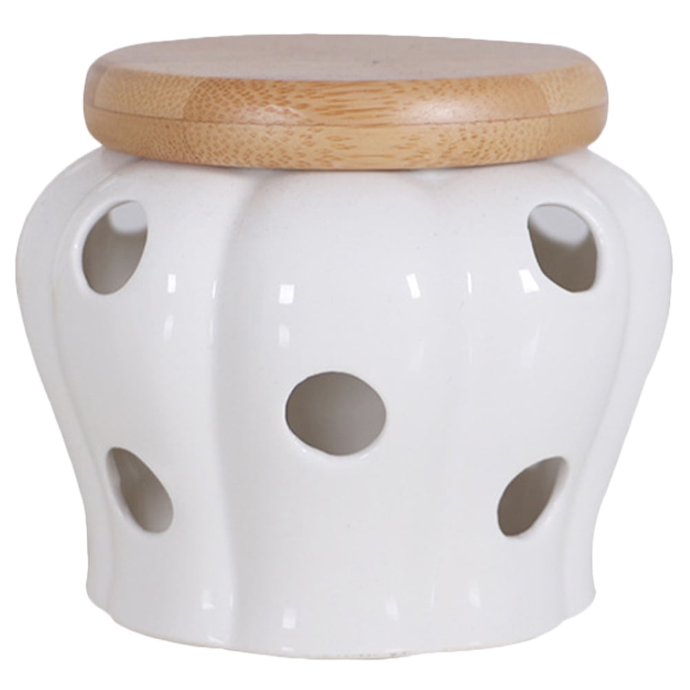 Sensethe Ceramic Garlic Onion Ginger Keeper Container with Vent Hole ...