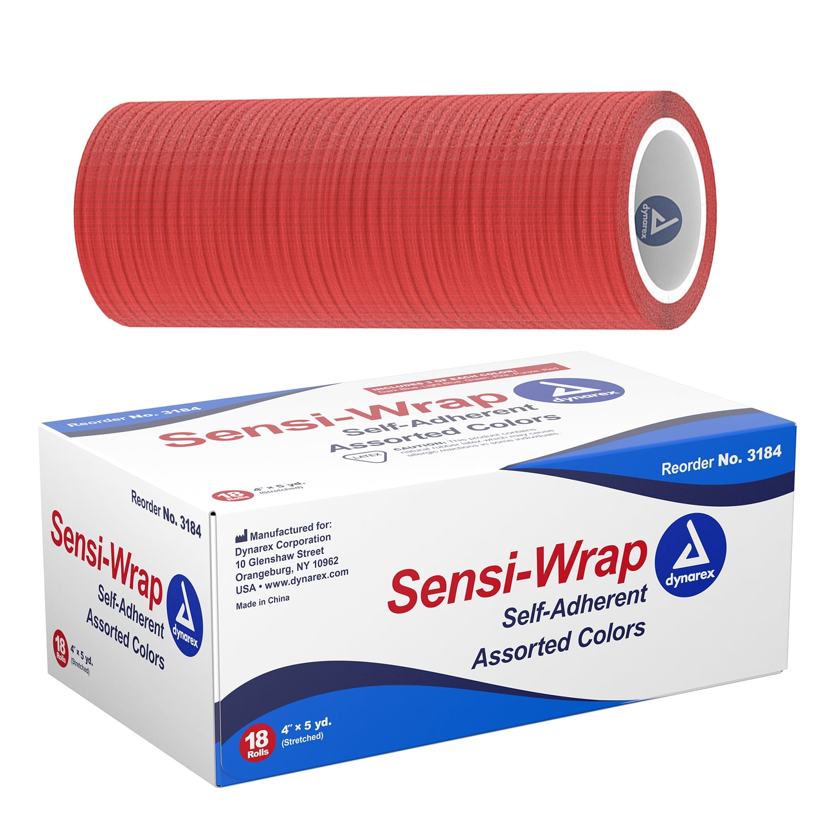 Dynarex Sensi Wrap, 18 Pack of Self Adhesive Bandage Wrap, 4"x 5 Yards, Assorted Colors, Elastic ...