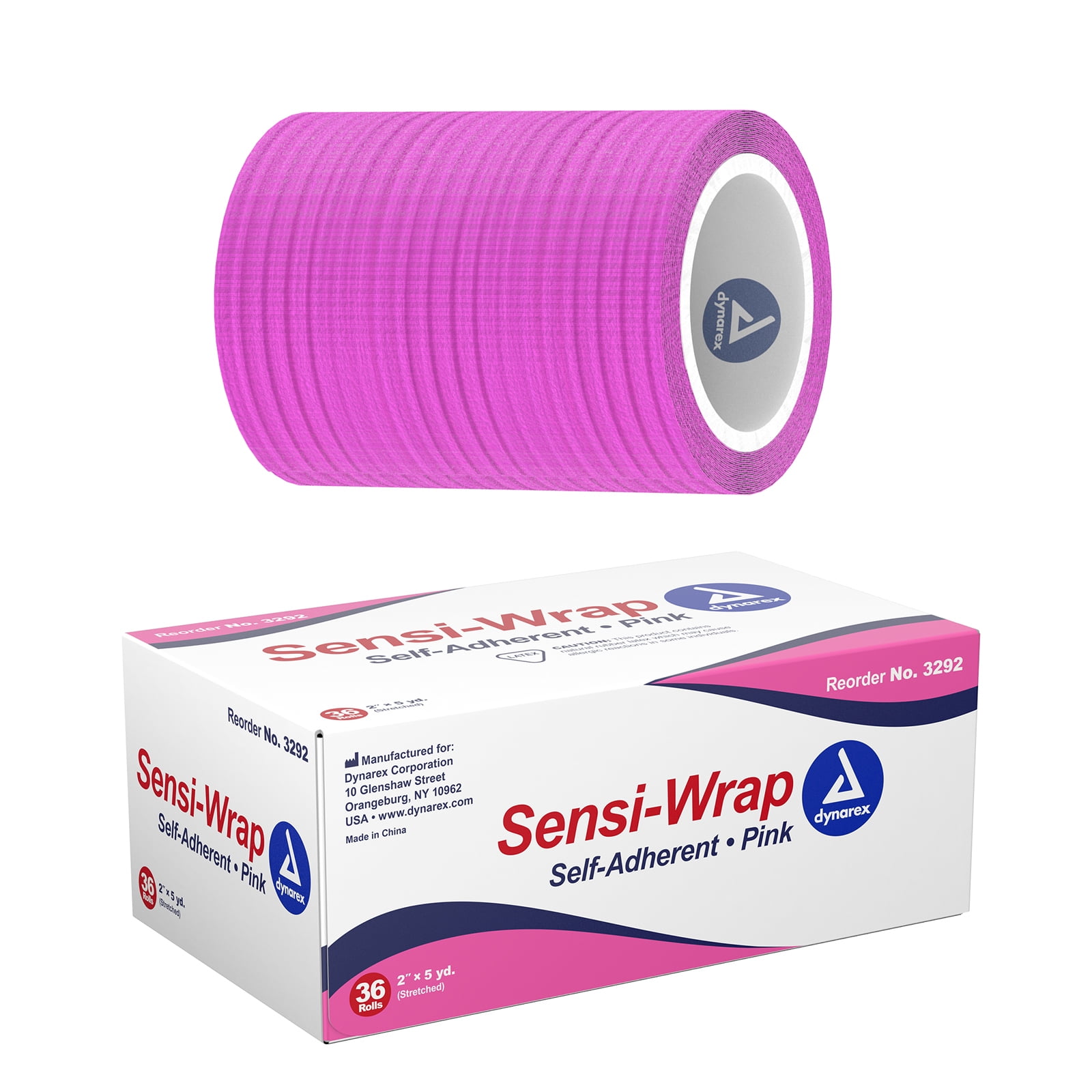 Dynarex Sensi Wrap, 36 Pack of Self Adhesive Bandage Wrap, 2"x 5 Yards, Pink Color, Elastic ...