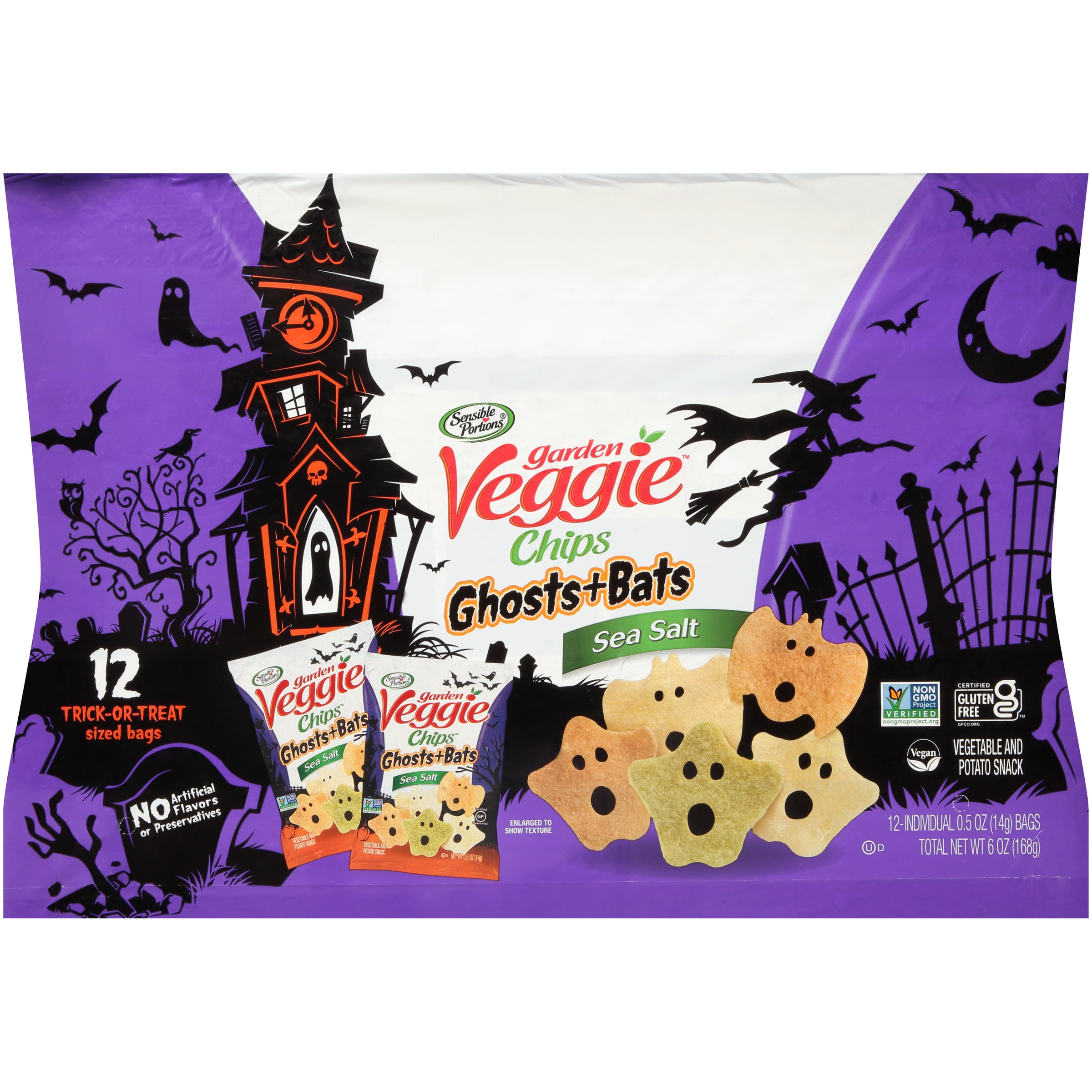 Sensible Portions Halloween Crunchy Sea Salt Veggie Snack Chips, Ghosts ...