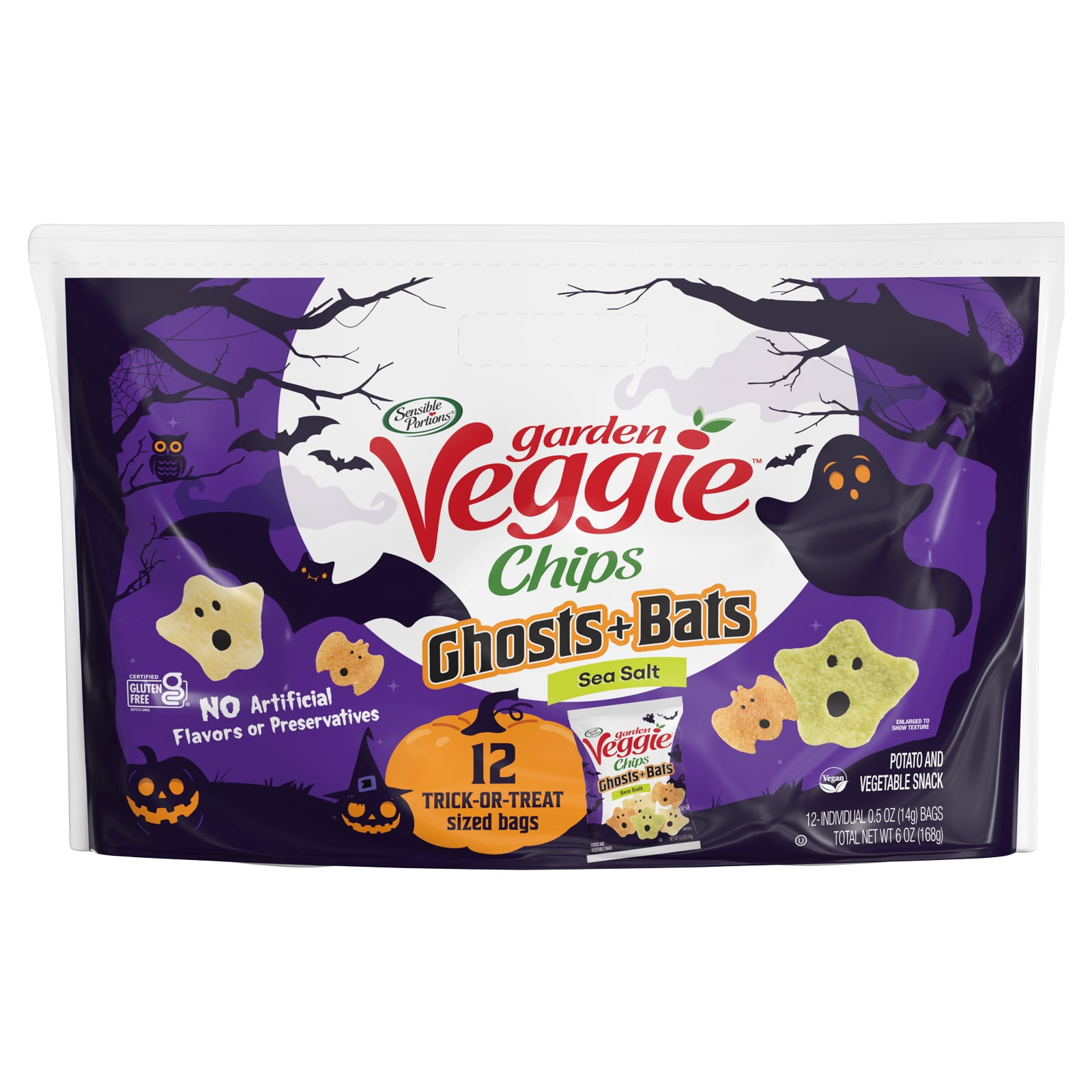 Sensible Portions Halloween Crunchy Sea Salt Veggie Snack Chips, Ghosts ...