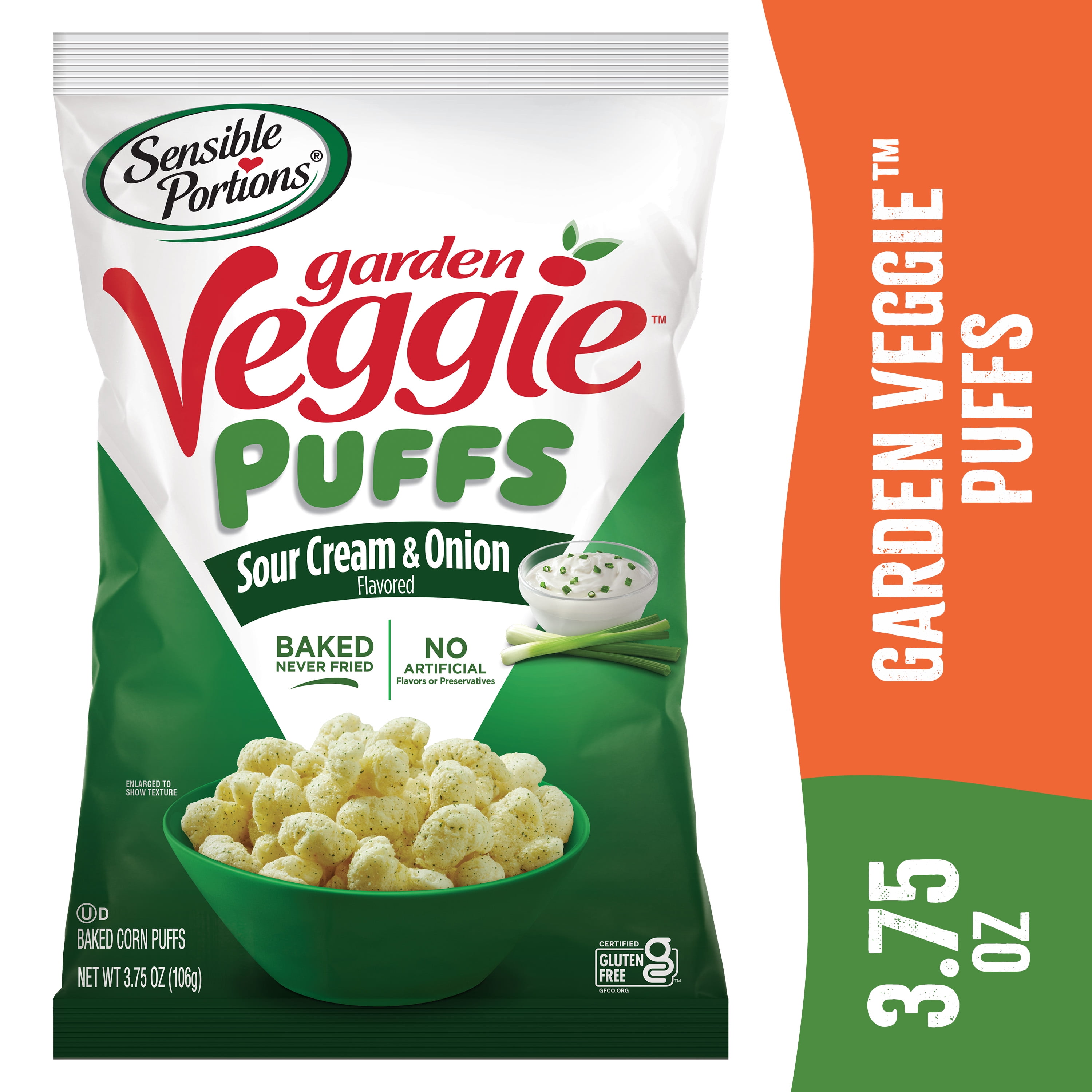 Sensible Portions Sour Cream & Onion Veggie Snack Puffs, Crunchy Gluten ...