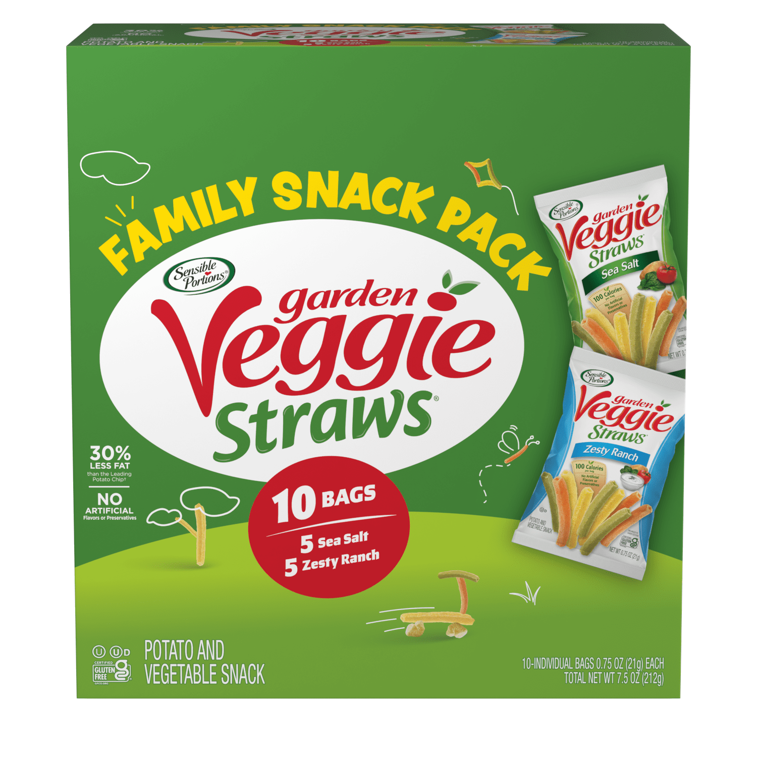 Sensible Portions Veggie Straws, Sea Salt & Zesty Ranch, Gluten-Free ...