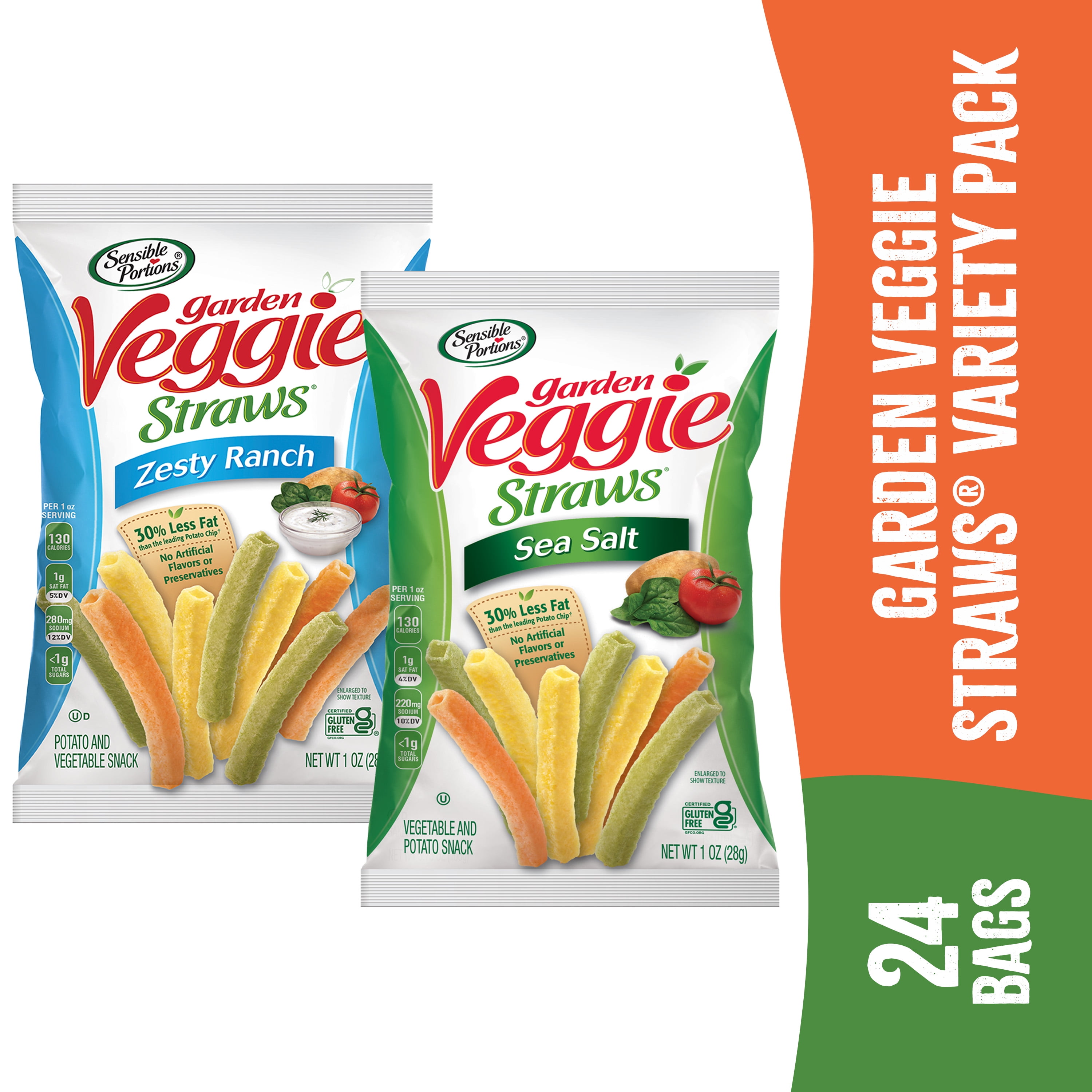 Sensible Portions Veggie Straws, Gluten-Free, Zesty Ranch & Sea Salt ...
