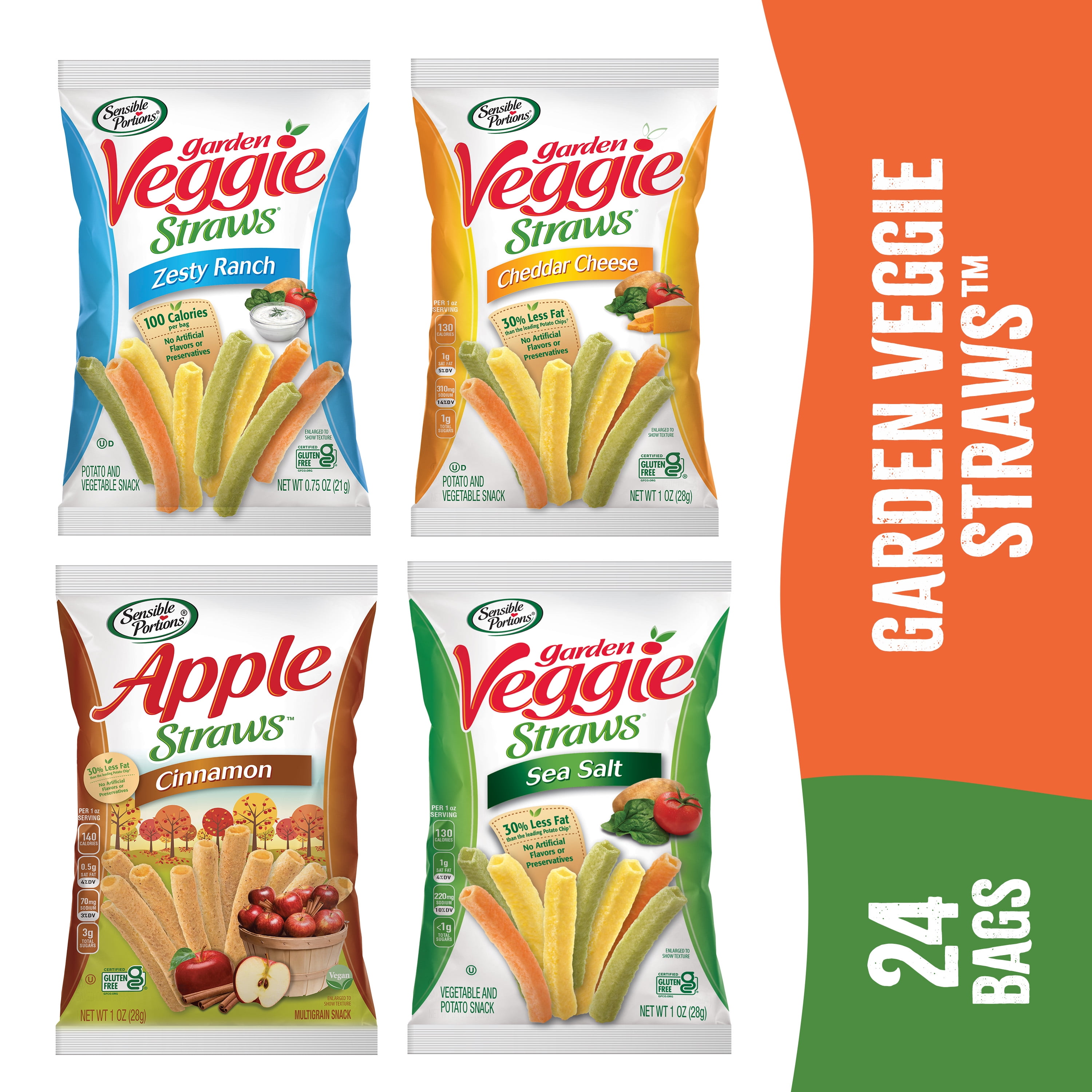Sensible Portions Gluten-Free Garden Veggie Straws, 1 oz Variety Mix ...