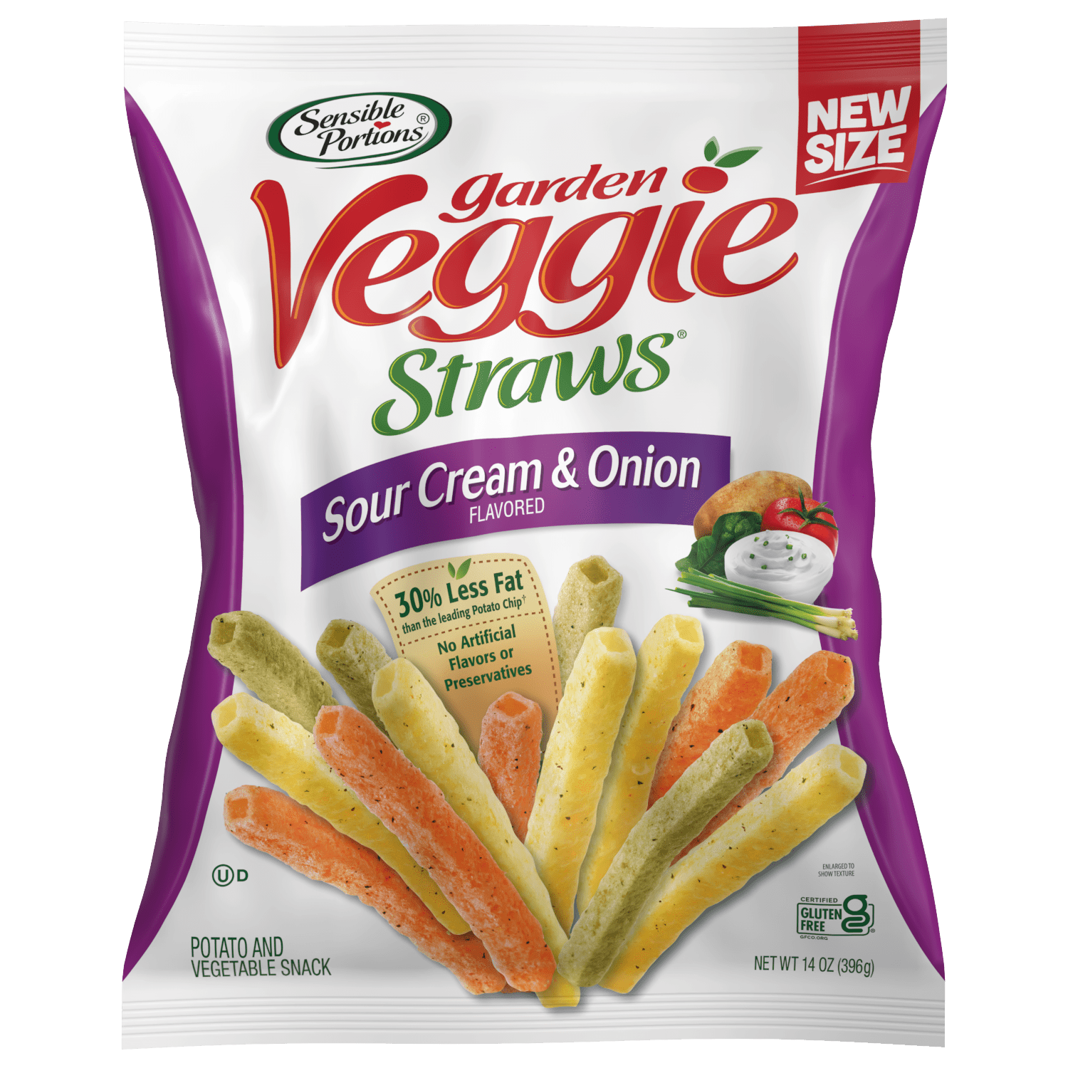 Sensible Portions Garden Veggie Straws, Sour Cream & Onion, 14 oz ...