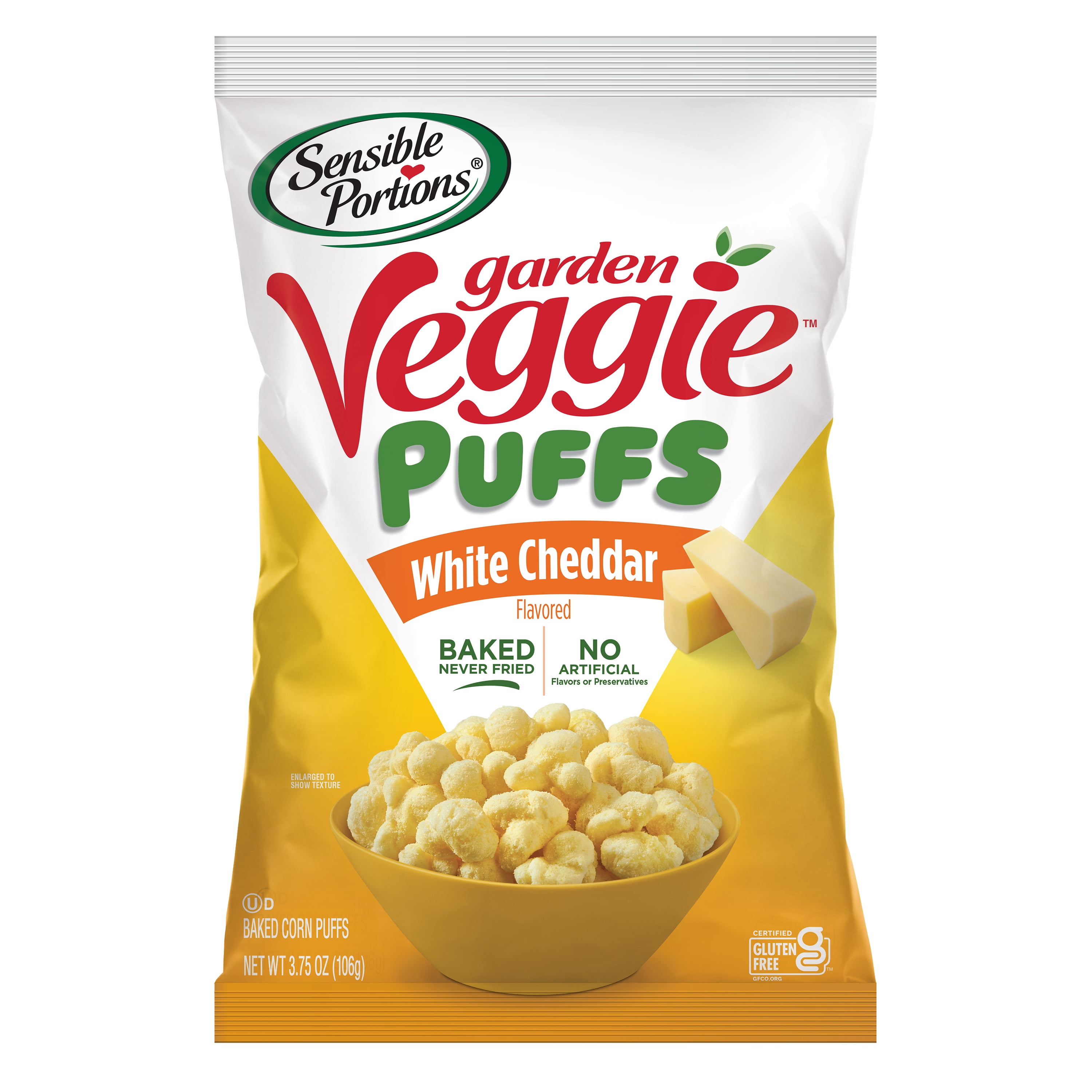 Sensible Portions Gluten-Free White Cheddar Garden Veggie Snack Puffs ...