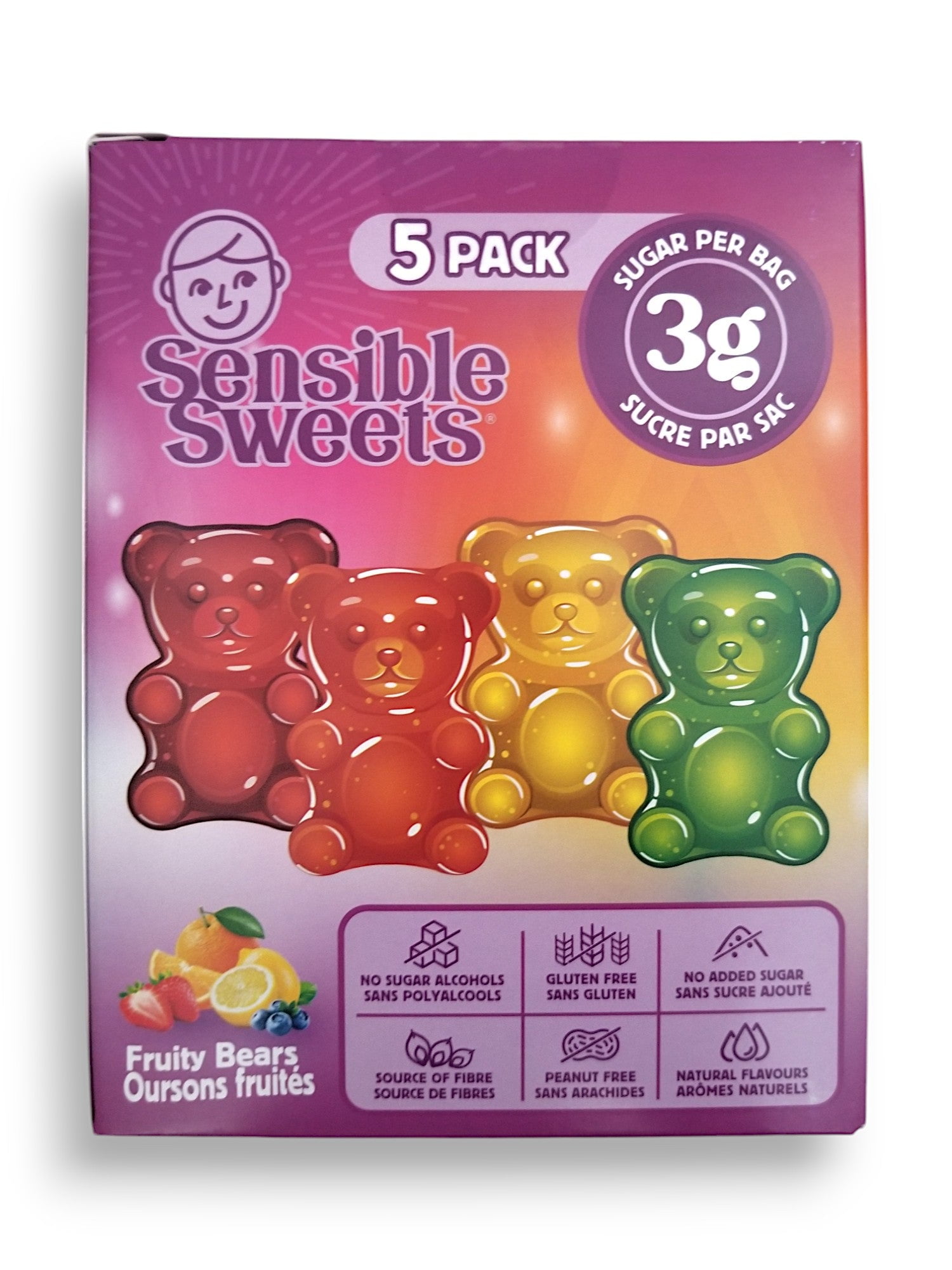 Sensible Sweets Fruity Bears Gummies, (5 Pack/50g each), 250g//8.8 oz ...