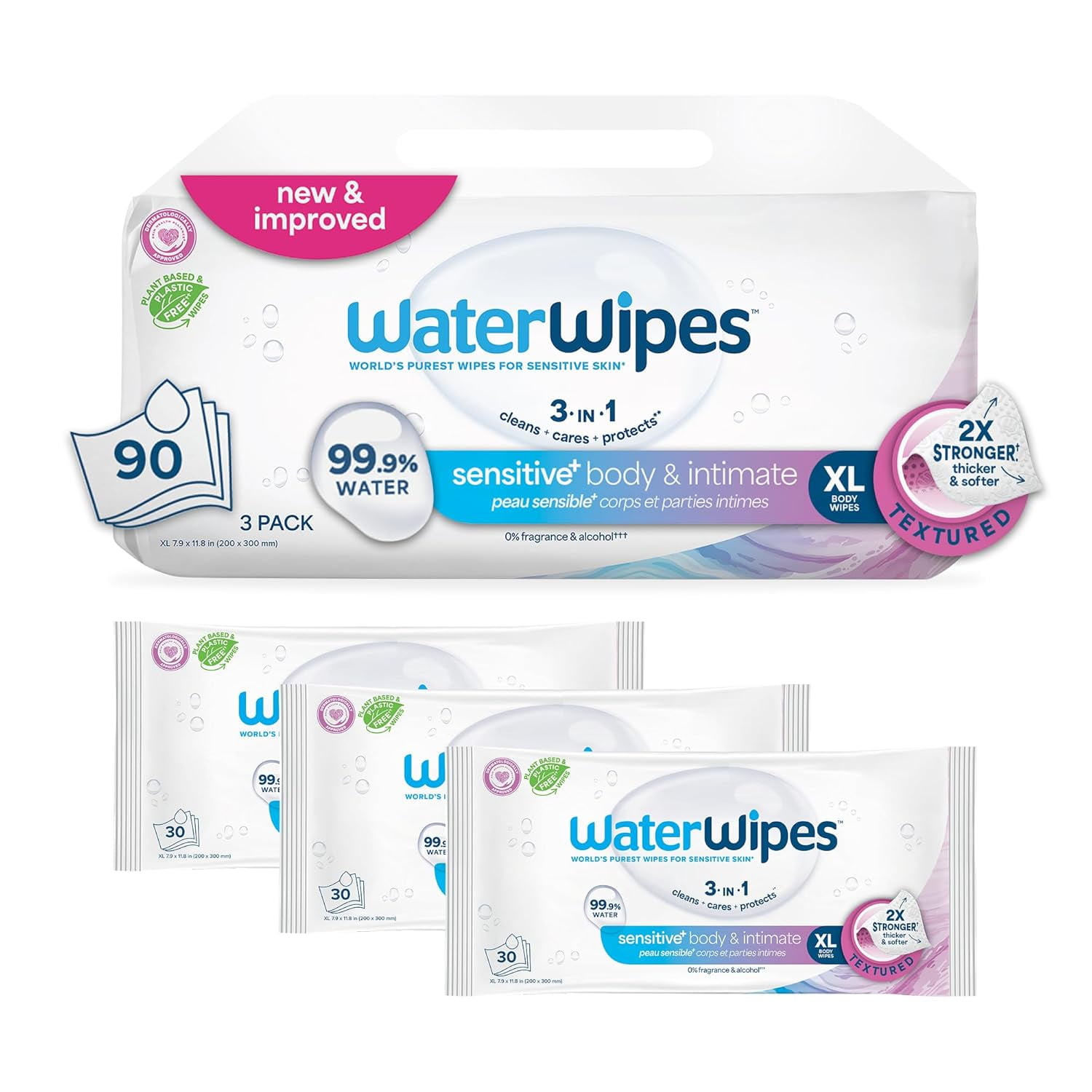 Sensitive+ Body & Intimate Wipes, 3-In-1 Cleans, Cares, Protects, 99.9% ...