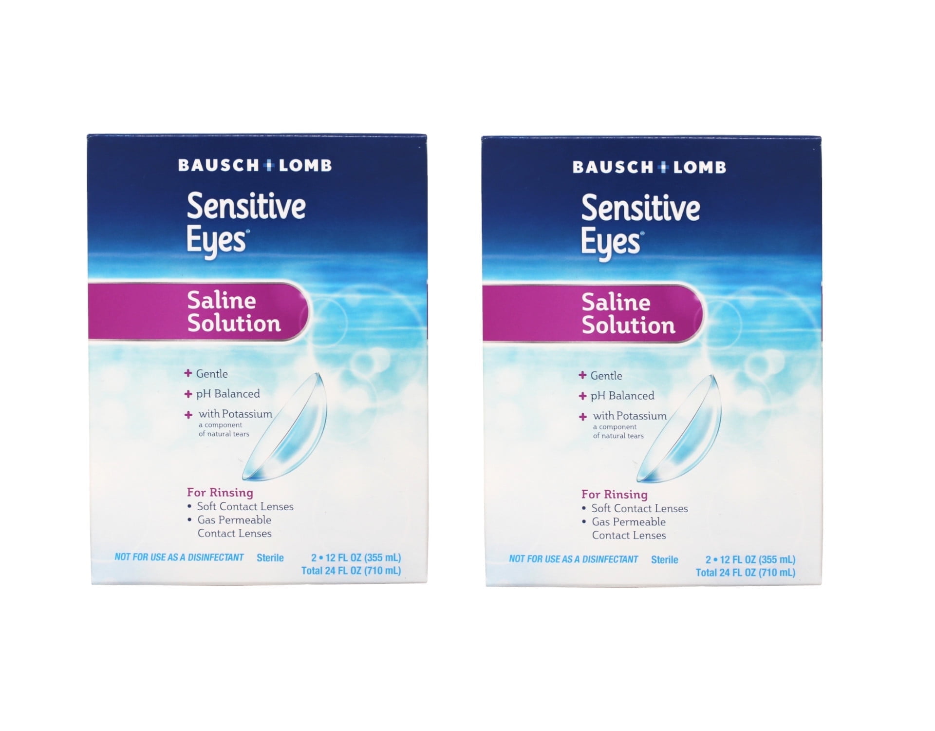 Bausch and Lomb Sensitive Eyes Plus Saline Solution for Soft Contact Lens Rinse, Twin Pack - 24 ...