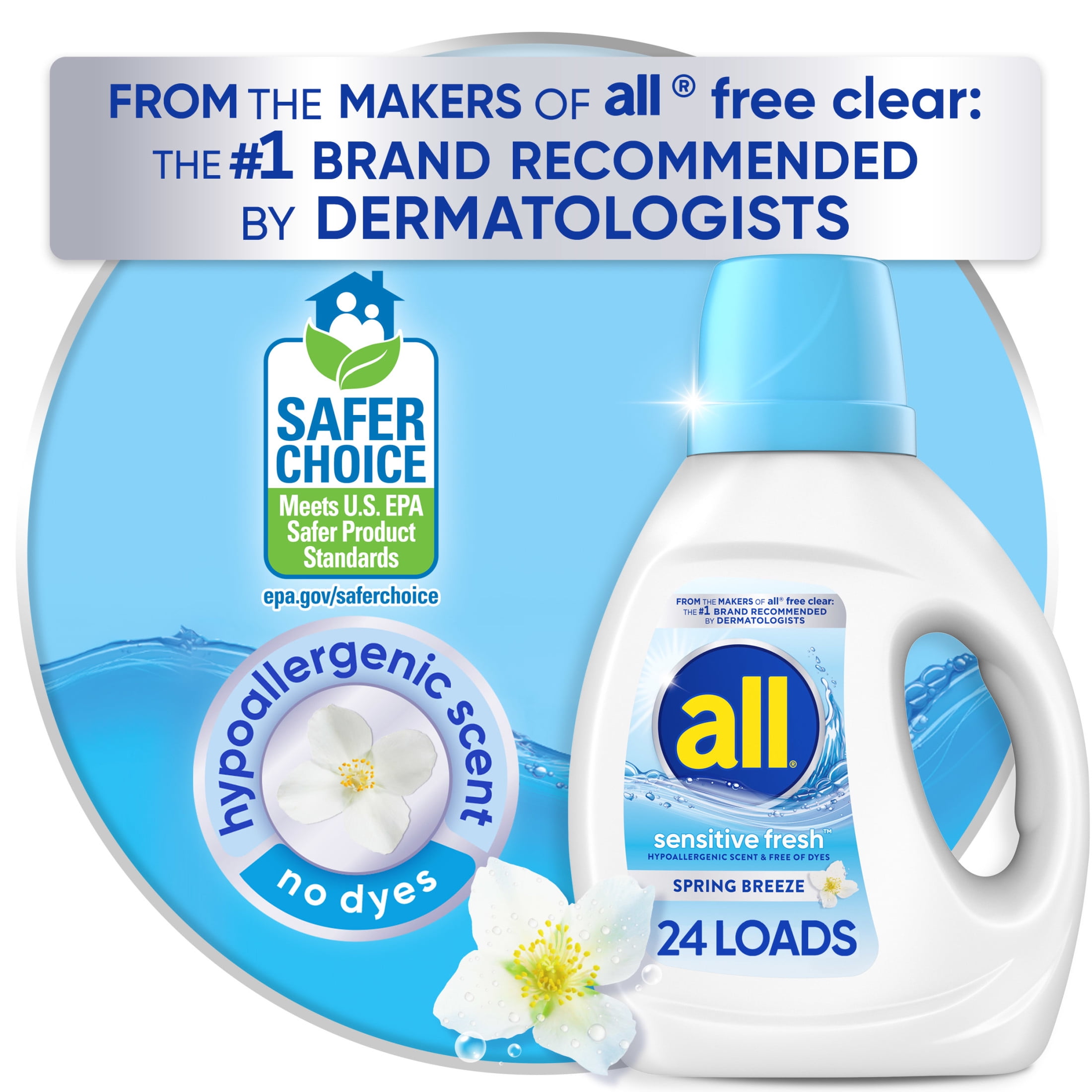 all sensitive fresh Liquid Laundry Detergent, Spring Breeze, 36 oz, 24 ...