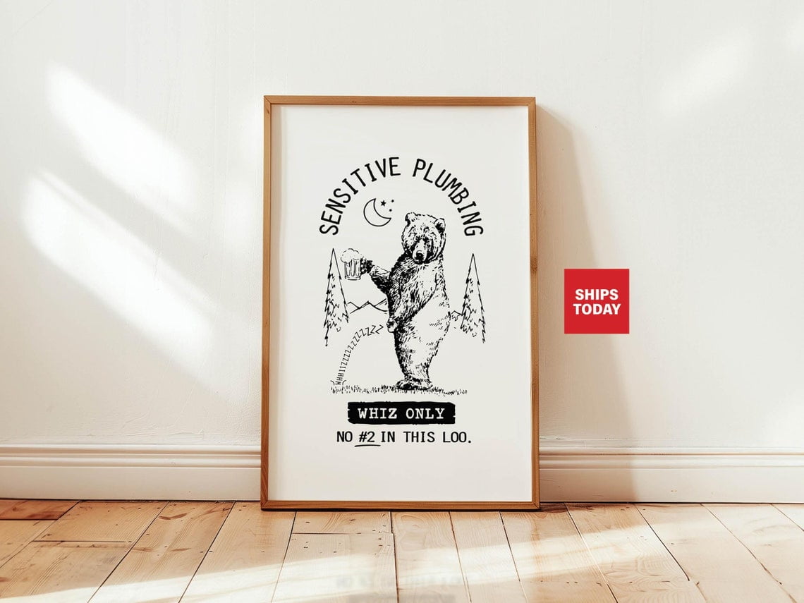 Sensitive Plumbing Print Funny Bathroom Art Retro Bathroom Wall Decor ...