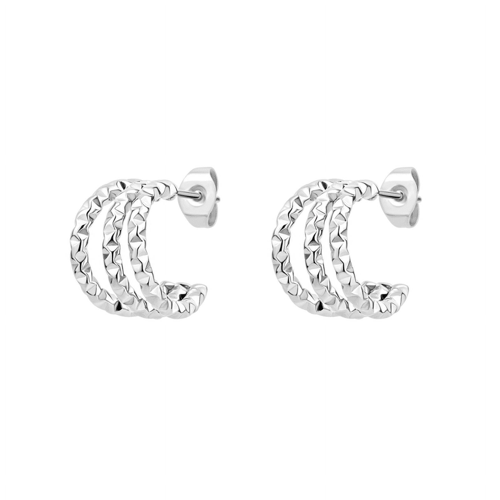Sensitive Skin Stainless Steel Diamond Cut Triple Layered Hoop Earrings ...