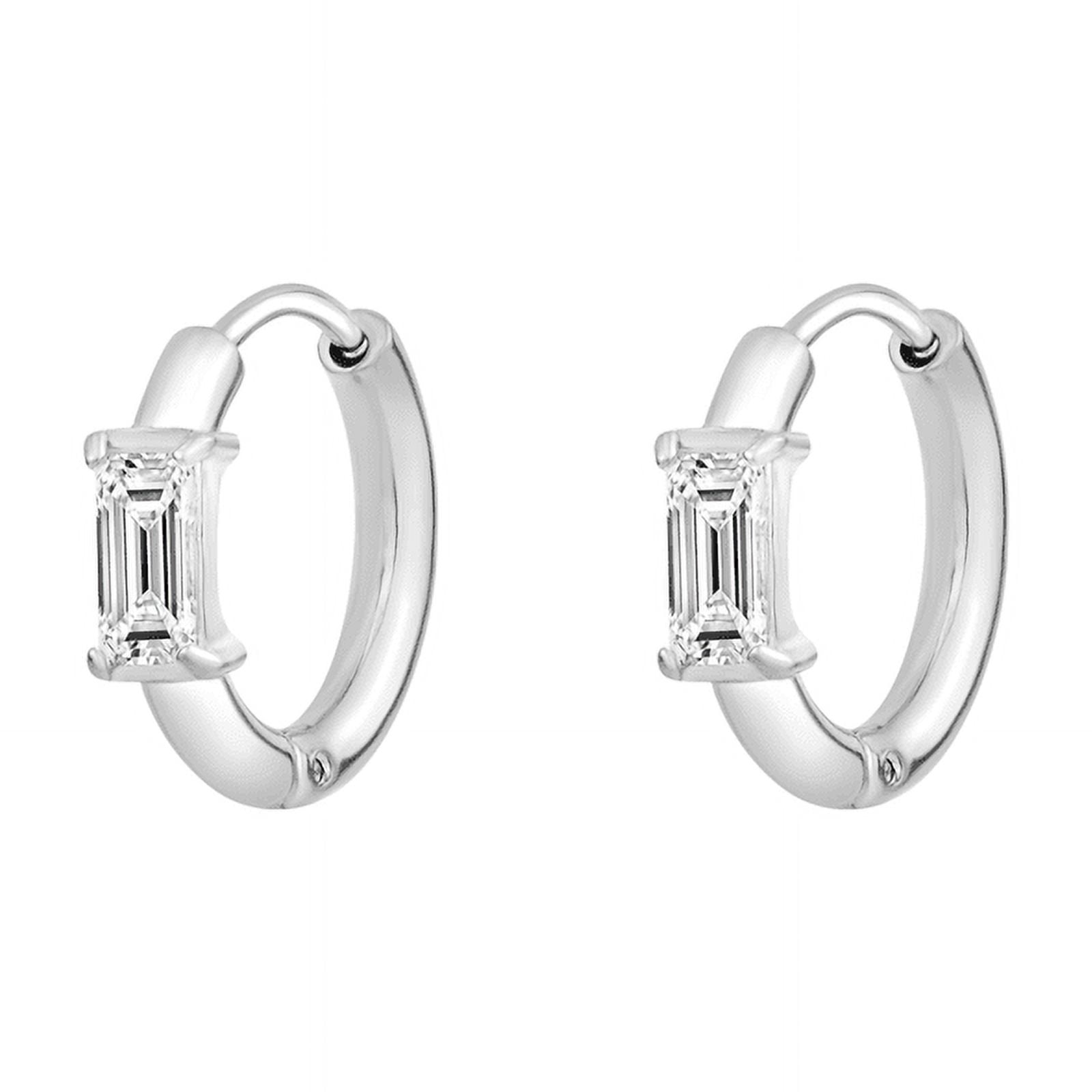 Sensitive Skin Stainless Steel Emerald Cut High Quality Cubic Zirconia ...