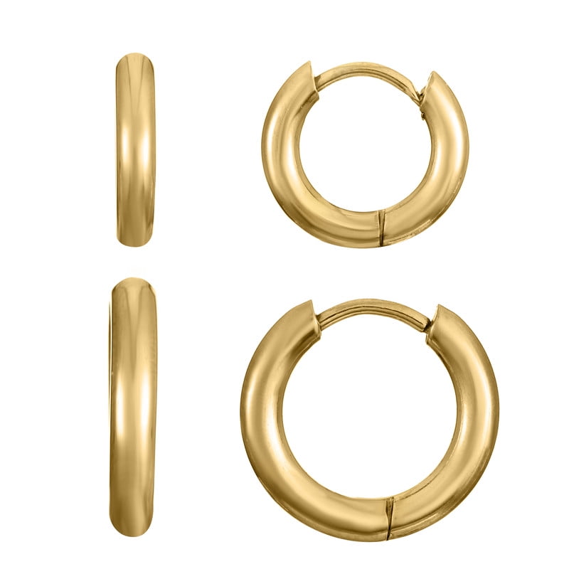 Sensitive Skin Stainless Steel Gold Plated Duo Huggie Style Earrings Set Unisex - Walmart.com