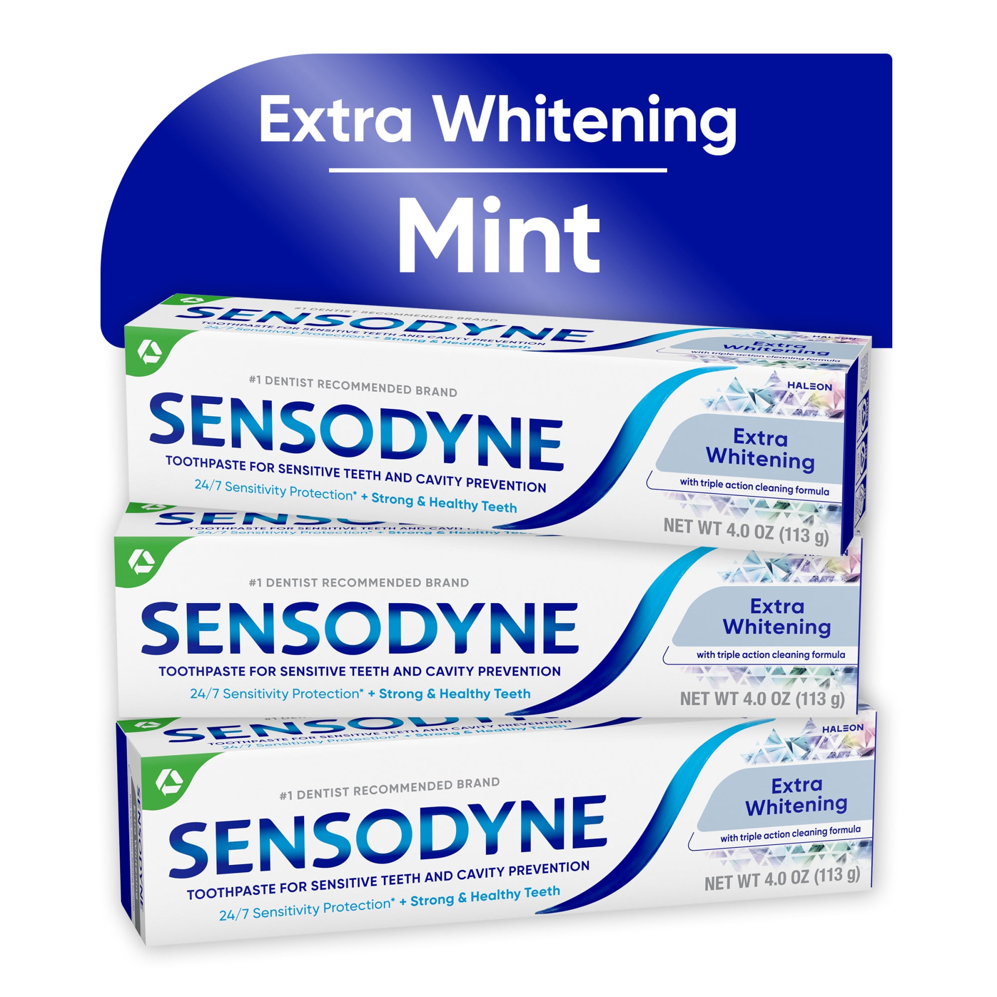 Sensodyne Extra Whitening Sensitive Toothpaste, Mint, 4 Oz, 3 Pack, for ...