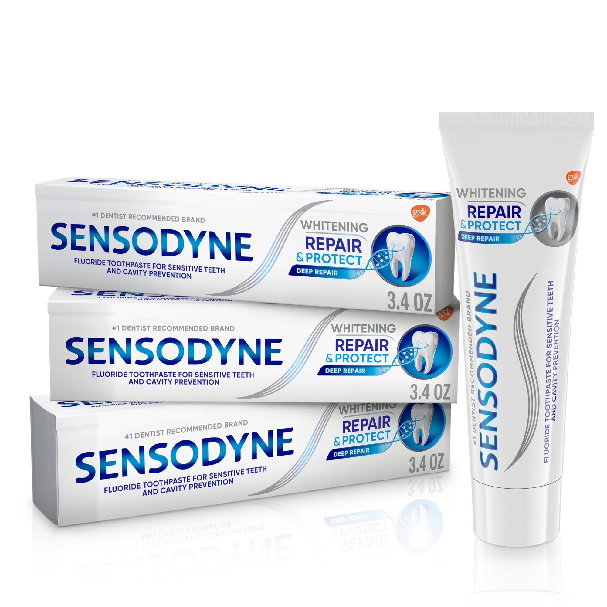 Sensodyne Repair and Protect Whitening Toothpaste for Sensitive Teeth, Fresh Breath, 3.4 oz (3 ...