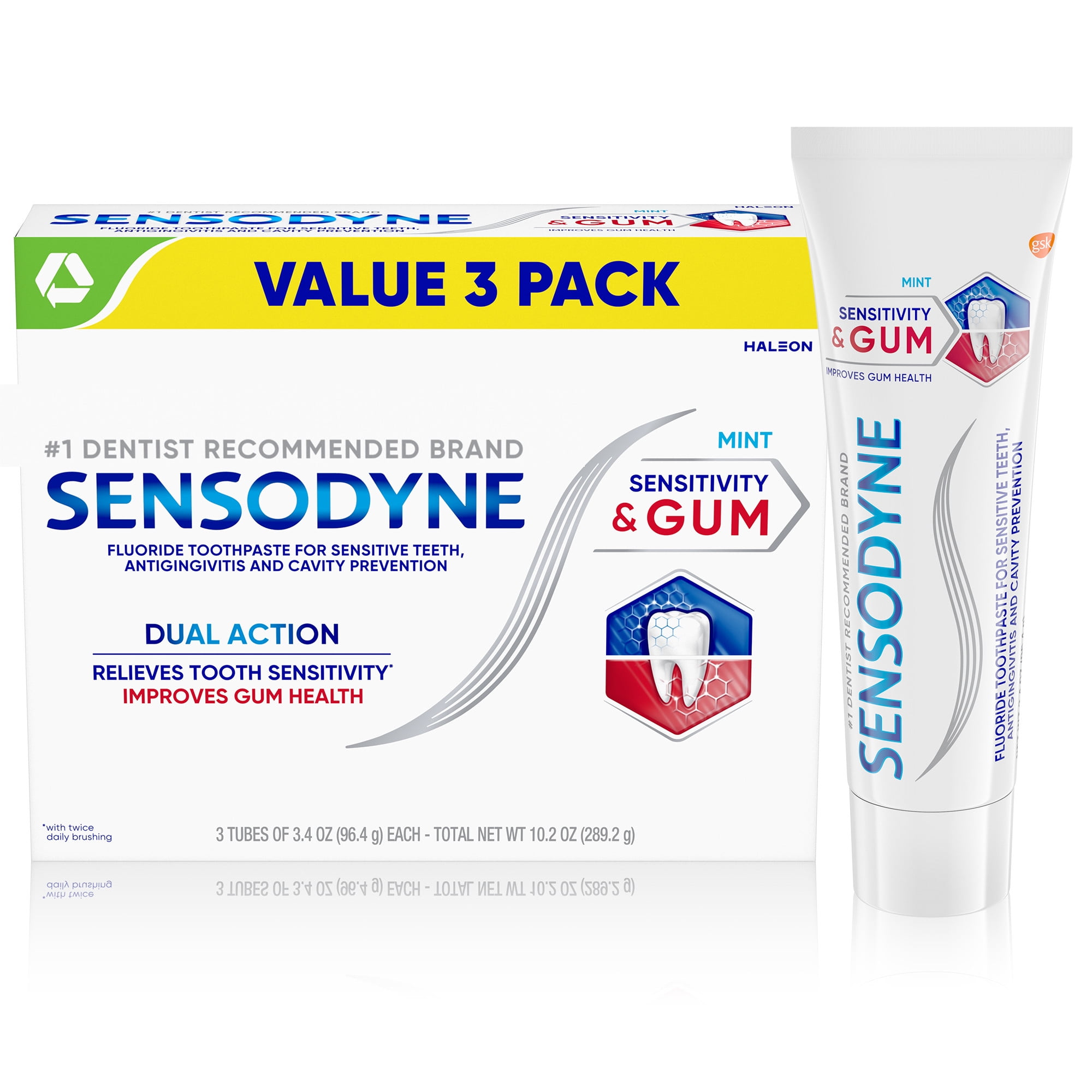 Sensodyne Sensitivity and Gum Sensitive Toothpaste, Mint Flavor, 3 x 3.4 oz - Walmart.com