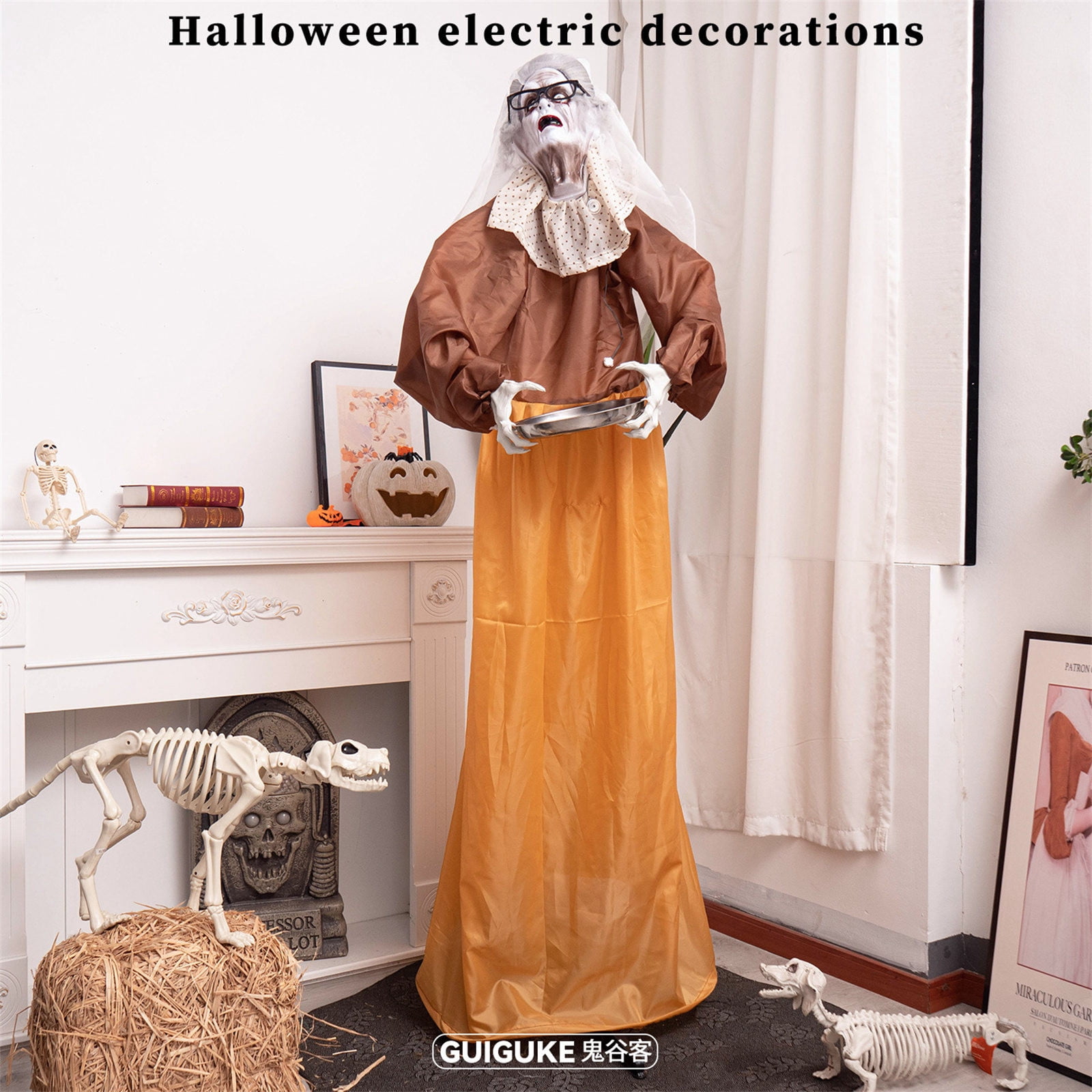 Sensor-Activated Halloween Witch Decor - Creepy Tray-Holding Animated ...