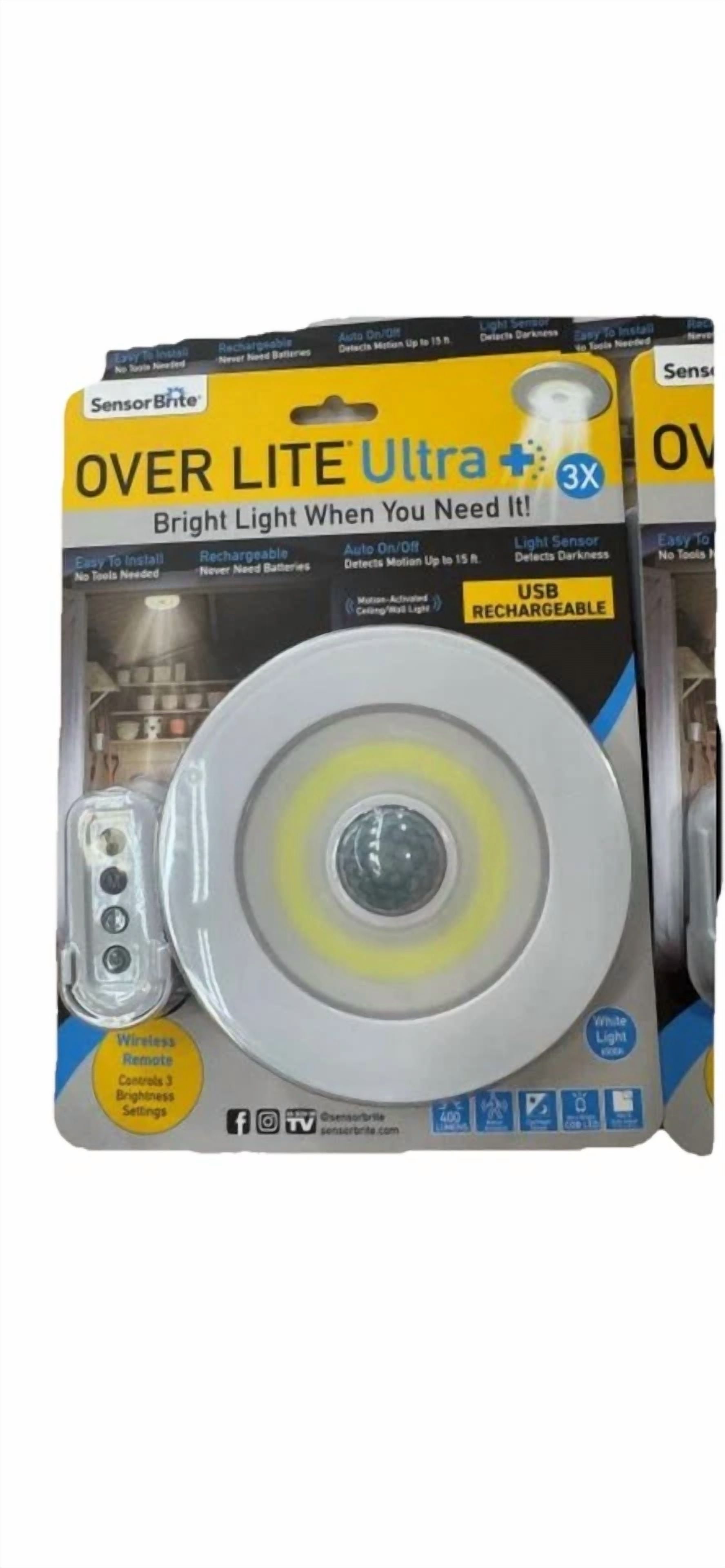 Sensor Brite Ceiling/Wall Led Light Overlite Ultra+ Rechargeable Remote ...