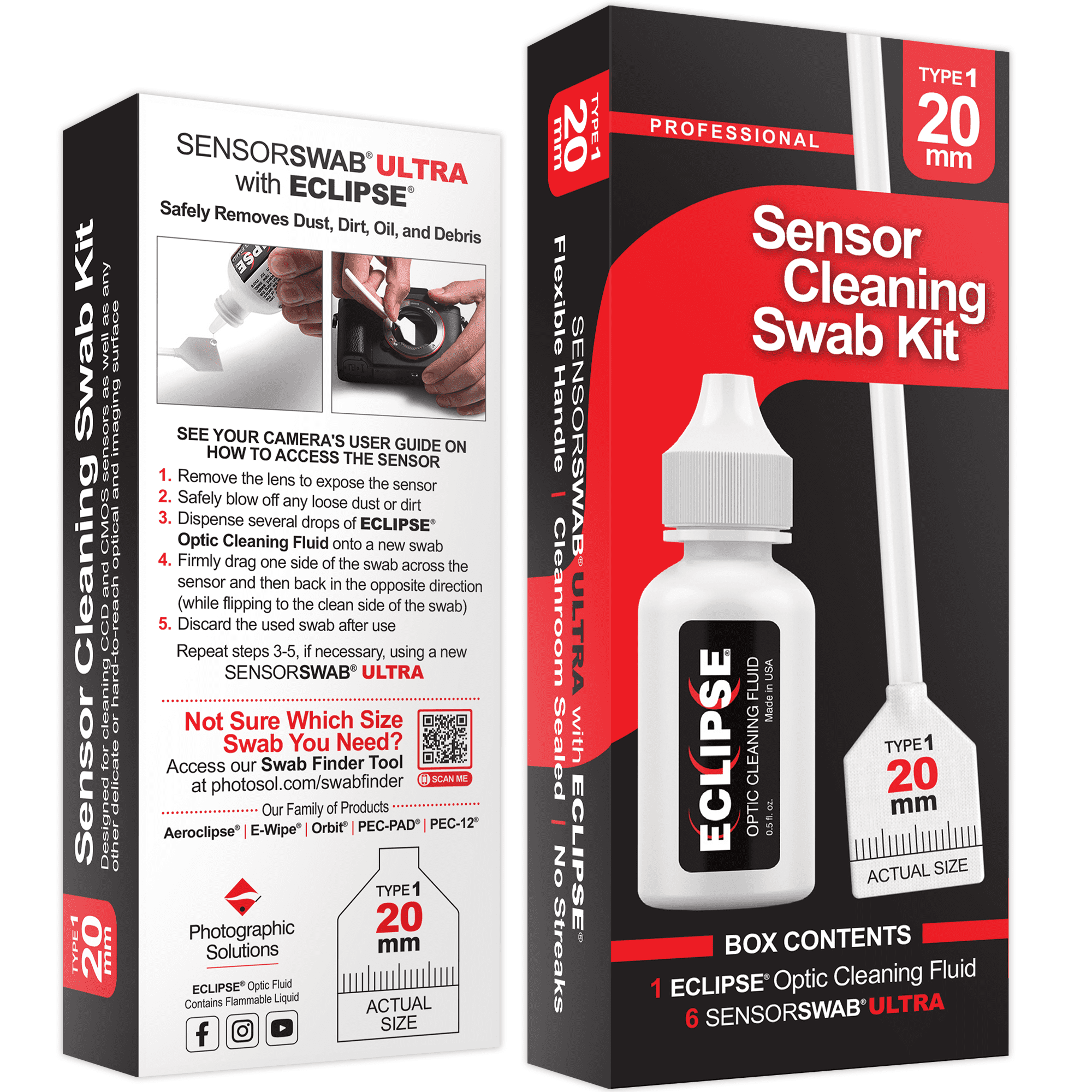 Sensor Cleaning Swab Kit - Eclipse Optic Cleaning Solution (0.5oz/15ml) + Type-1 Sensor Swab ...