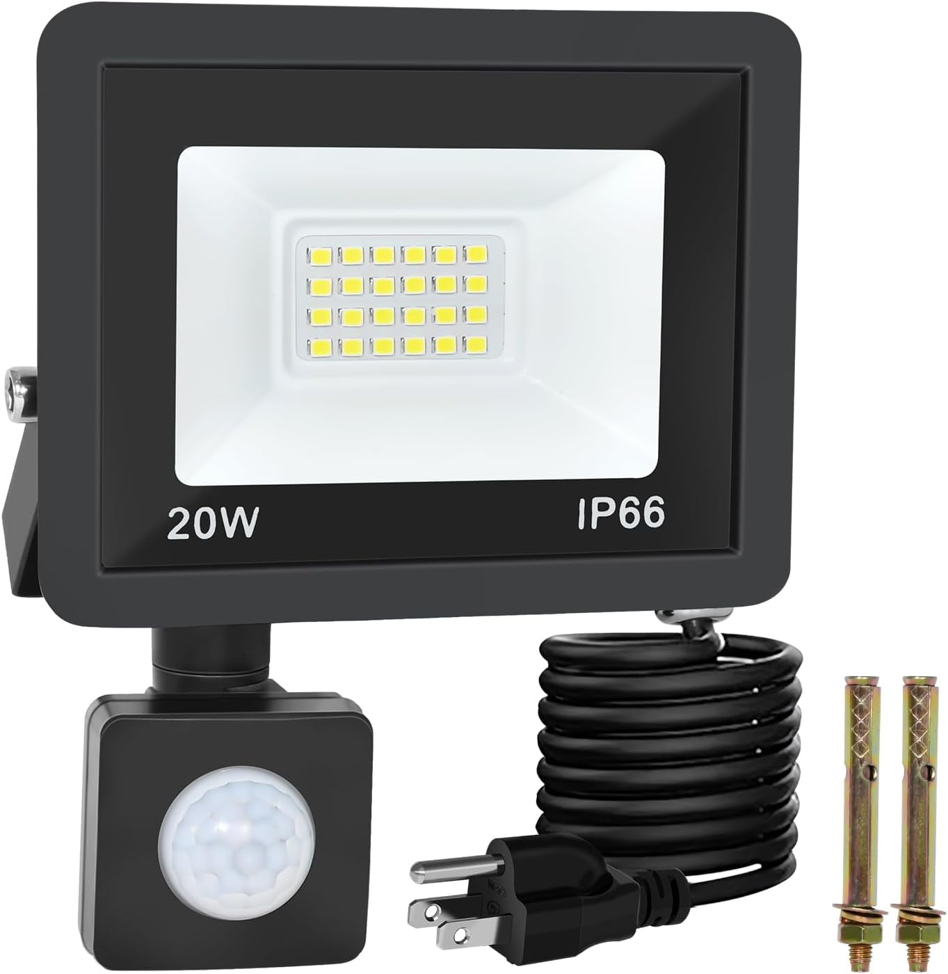 Sensor Flood Light Outdoor, 20W 6000K Plug in Motion Sensor Light with ...