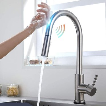 Stylish Single Handle 14” Brushed Stainless Steel Kitchen Faucet with ...