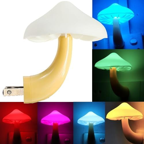 Sensor LED Night Light Plug in Lamp Mushroom Night Light 7-Color ...