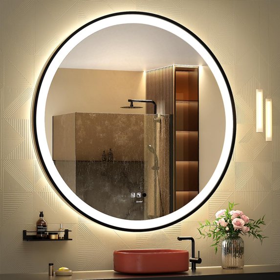 Sensor Mirror, Round Human Induction, Black Framed Vanity Mirror ...